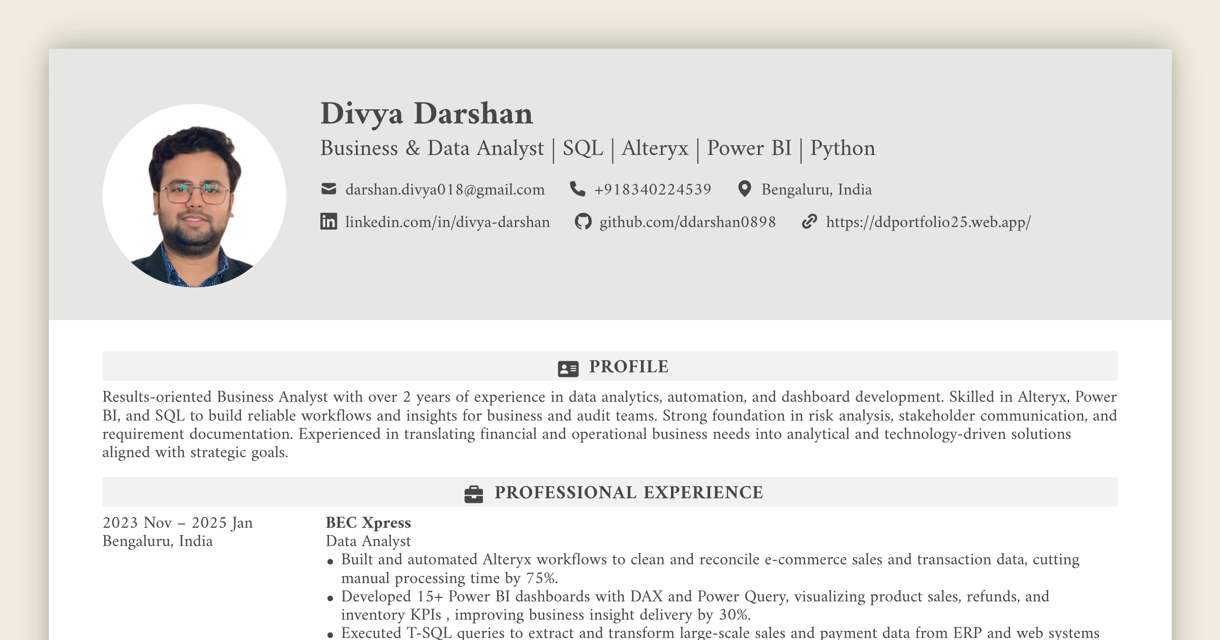 Divya Darshan – Online Resume