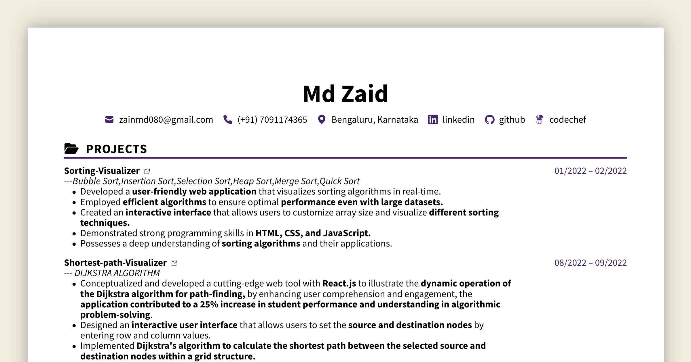 Md Zaid – Online Resume