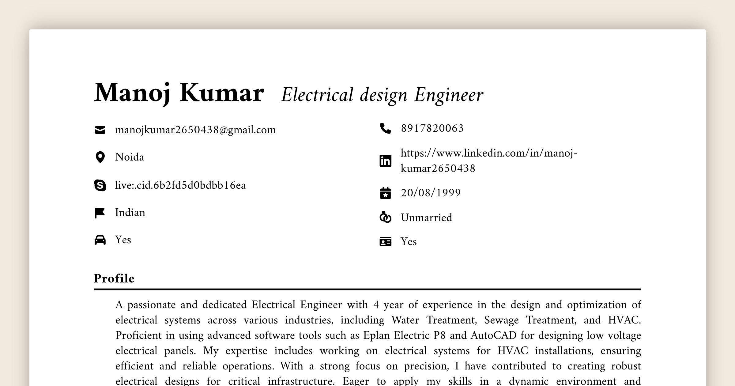Manoj Kumar – Online Resume