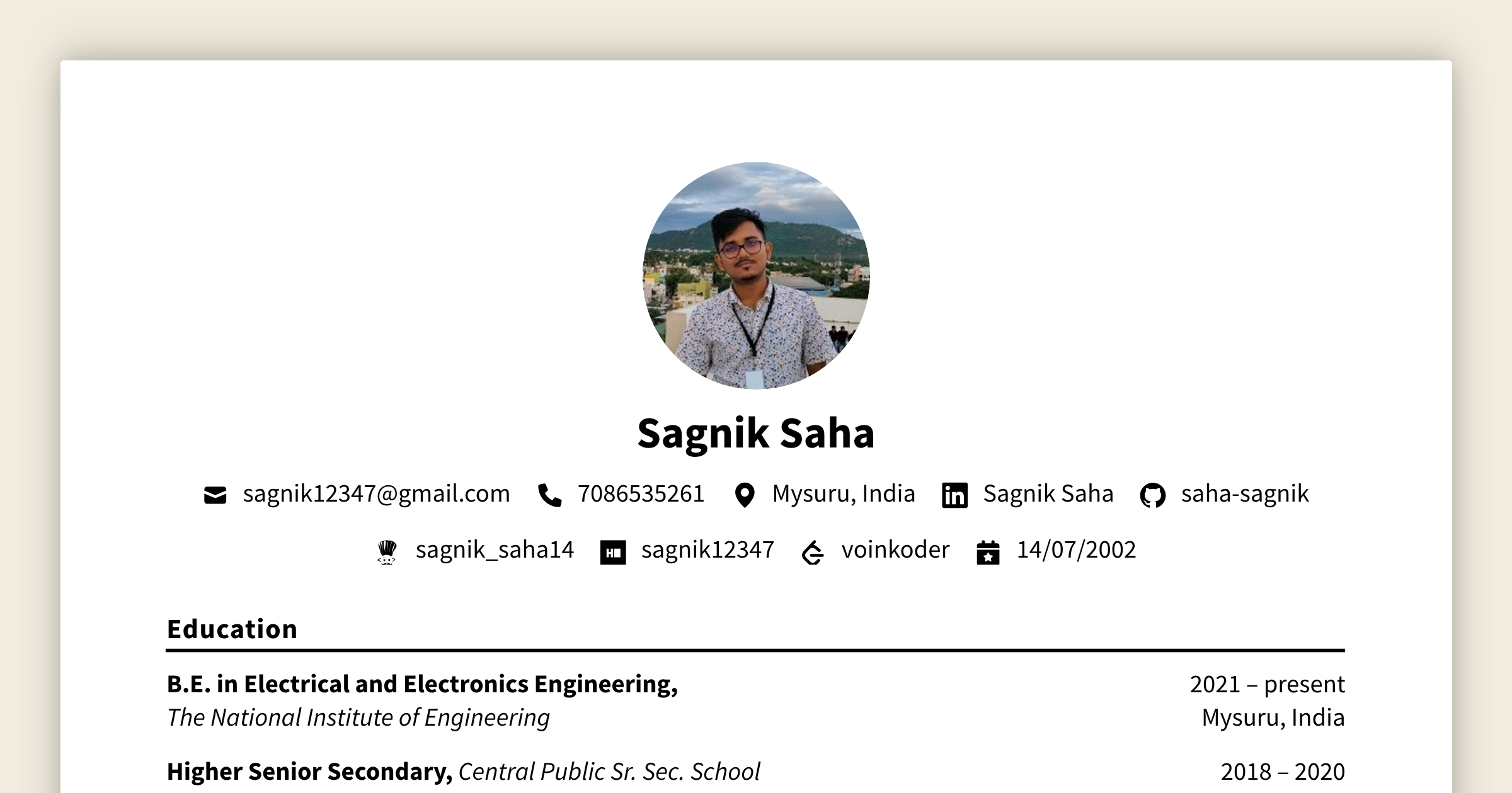 Sagnik Saha – Online Resume