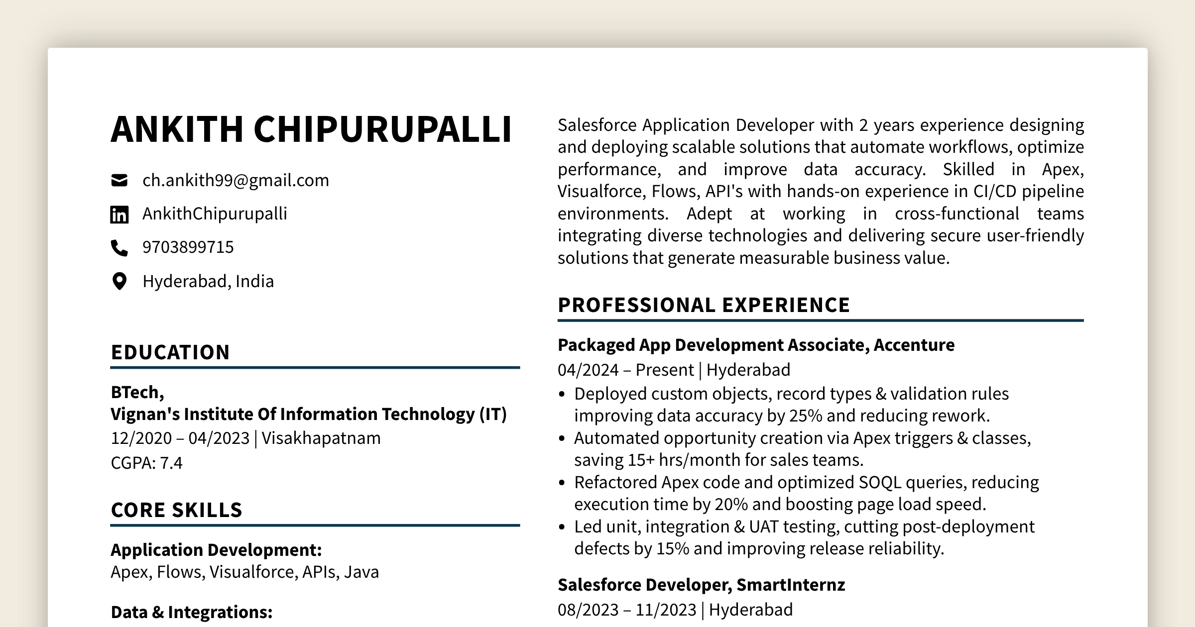 ANKITH CHIPURUPALLI – Online Resume