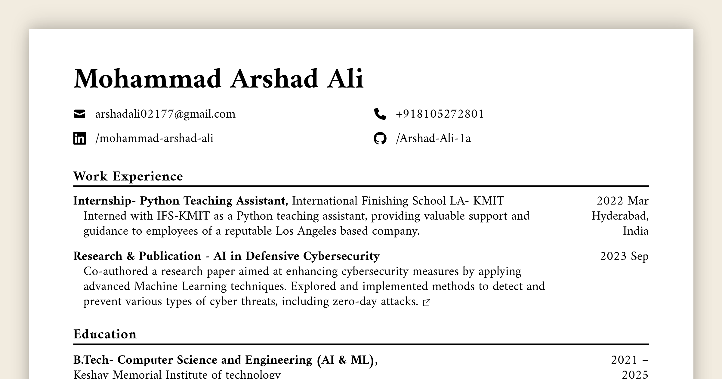 Mohammad Arshad Ali – Online Resume