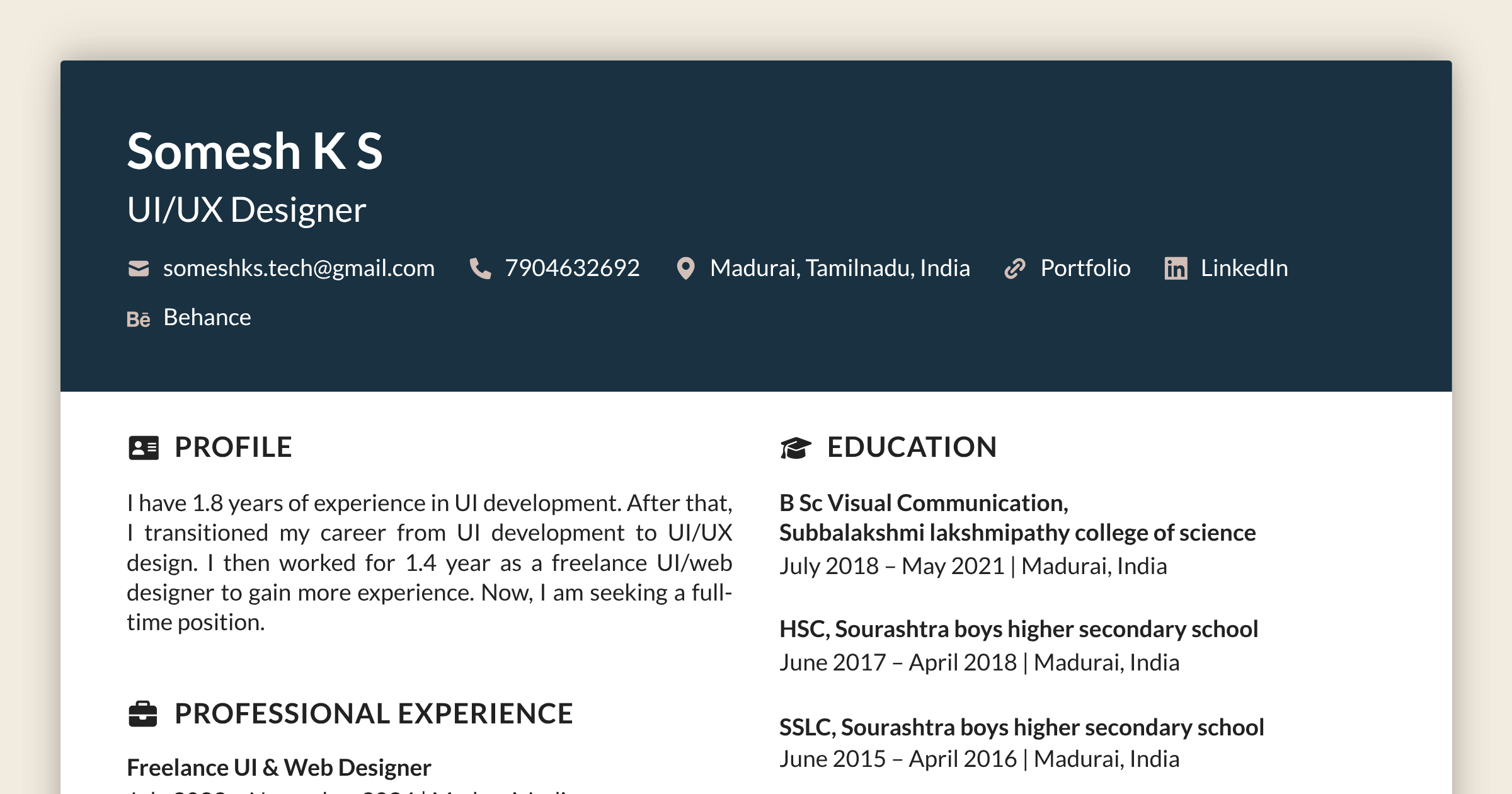 Somesh K S – Online Resume