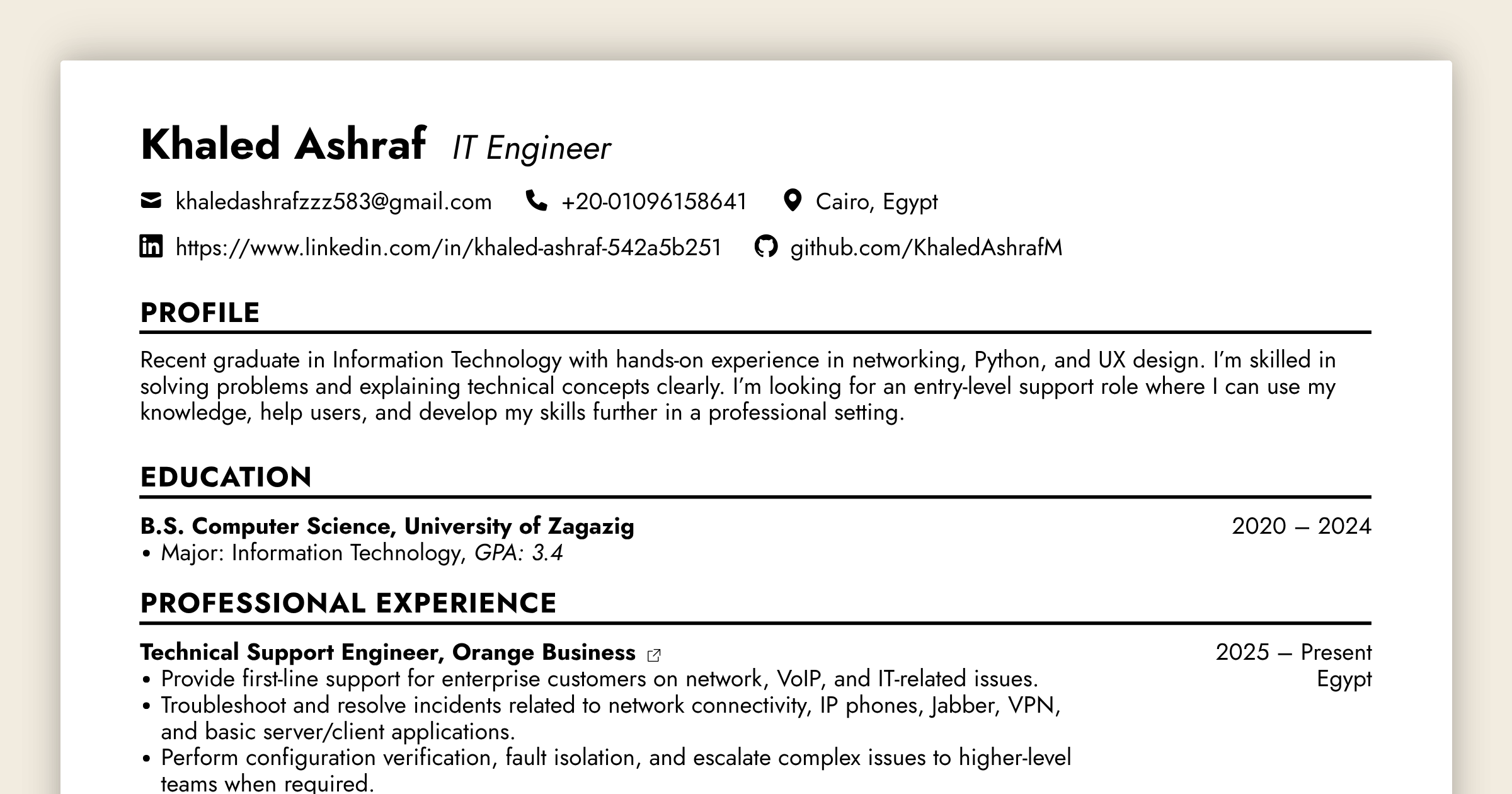 Khaled Ashraf – Online Resume