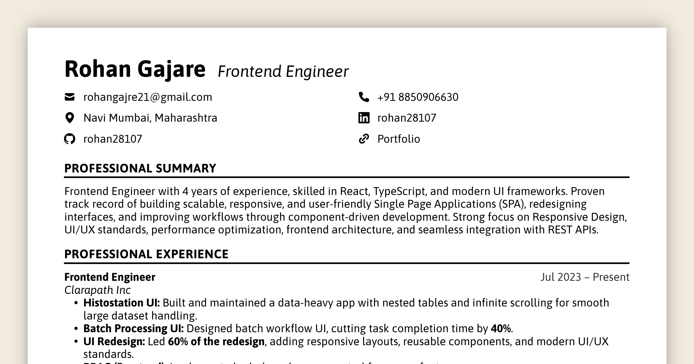 Rohan Gajare – Online Resume