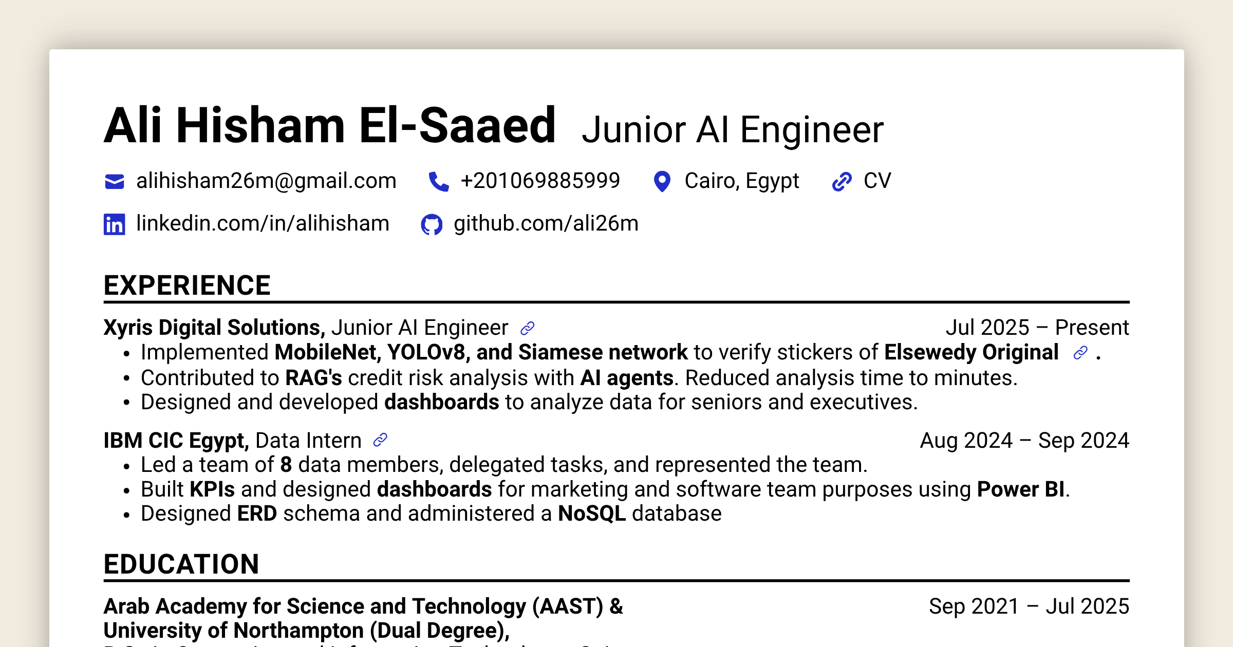 Ali Hisham El-Saeed – Online Resume