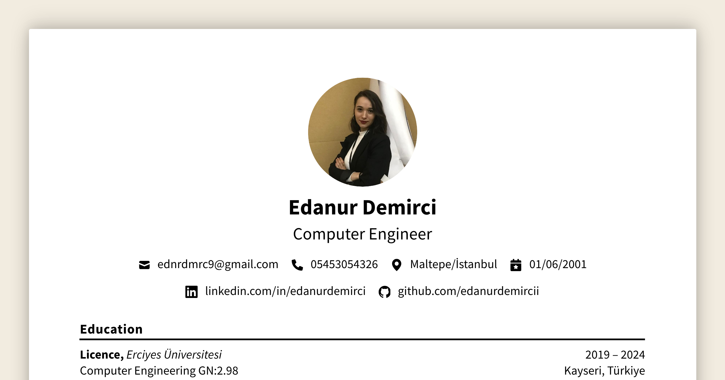 Edanur Demirci – Online Resume