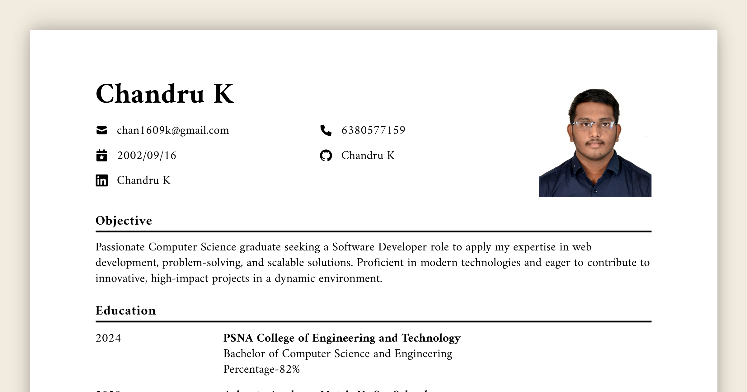 Chandru K – Online Resume