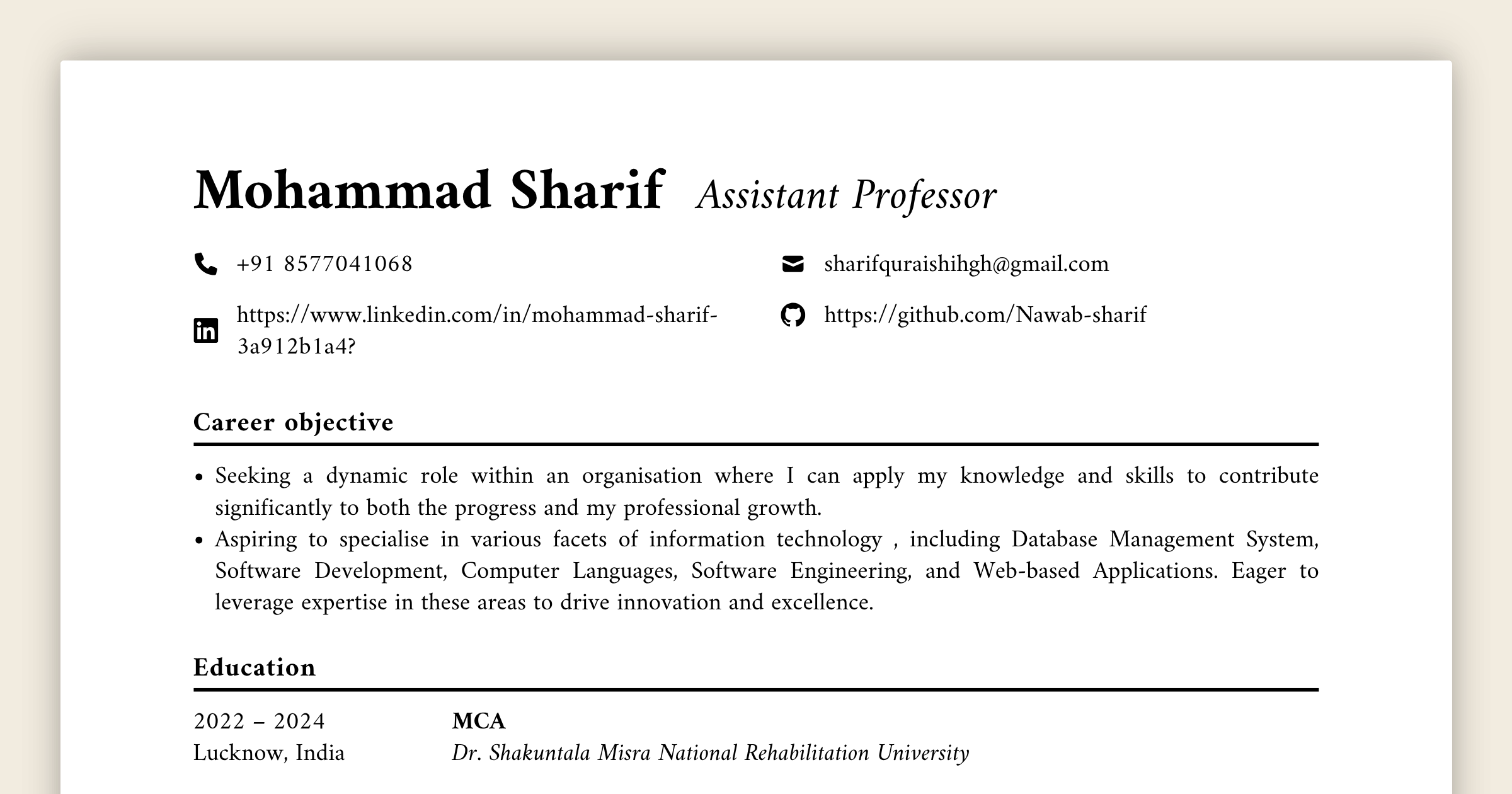 Mohammad Sharif – Online Resume