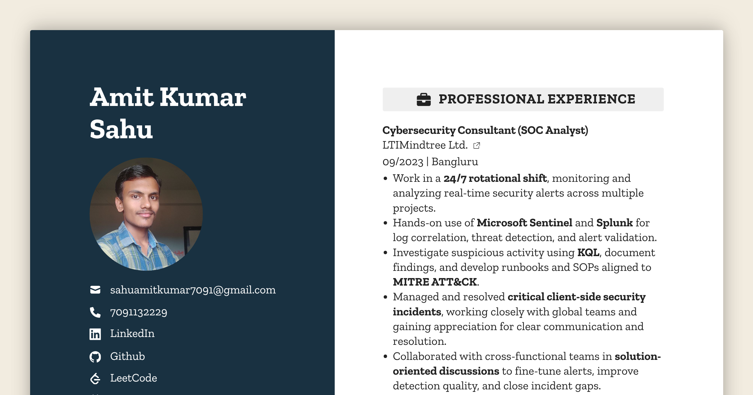 Amit Kumar Sahu – Online Resume