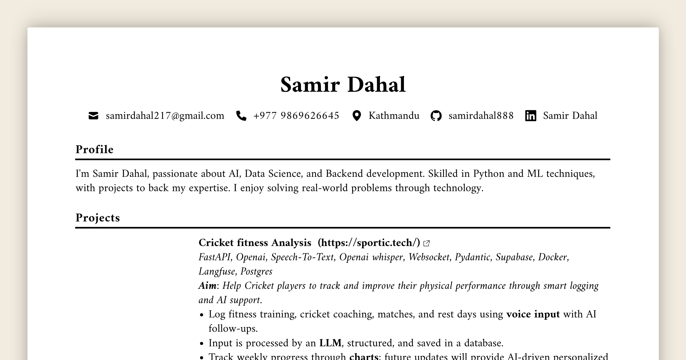 Samir Dahal – Online Resume