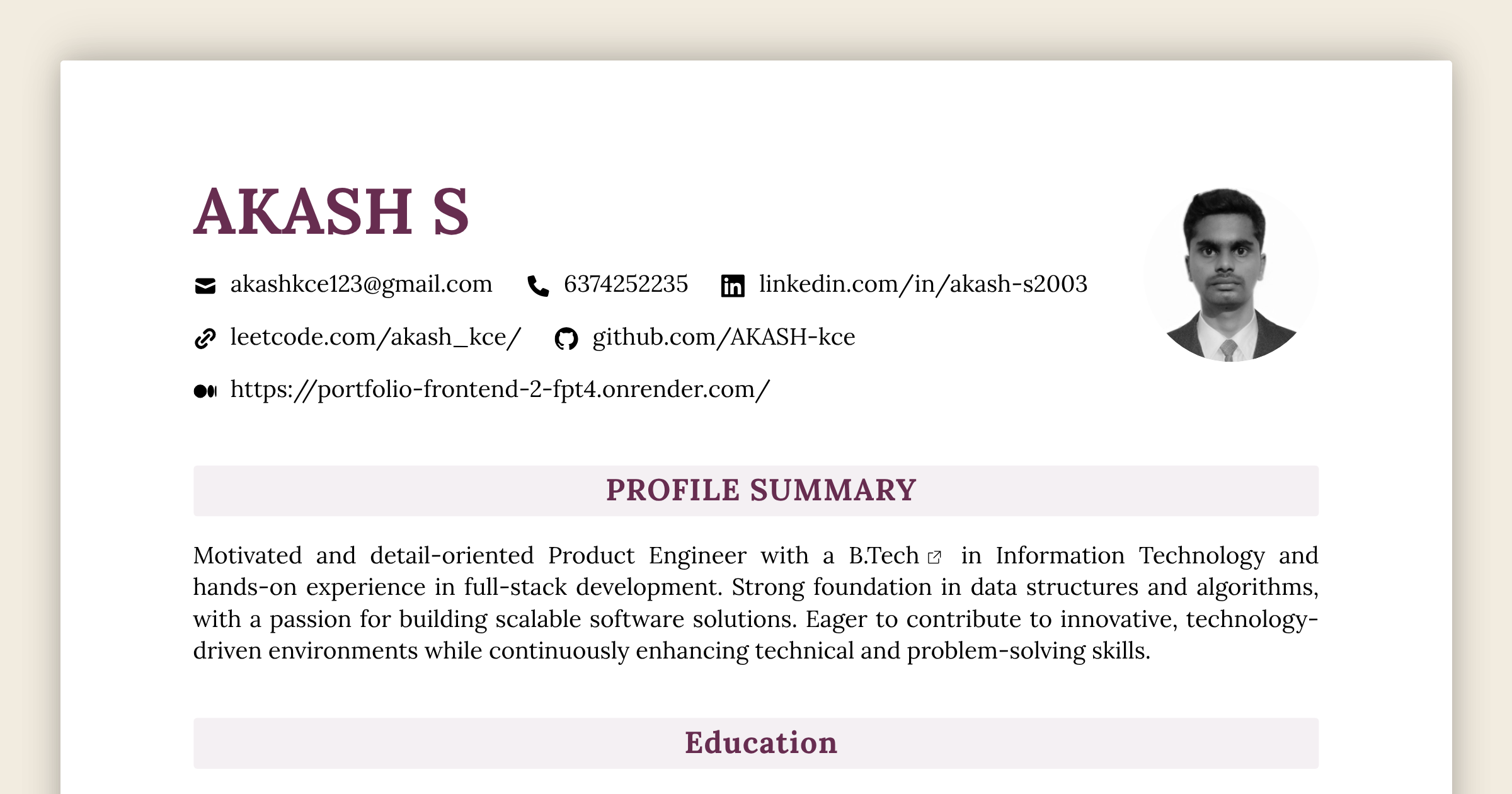 AKASH S – Online Resume