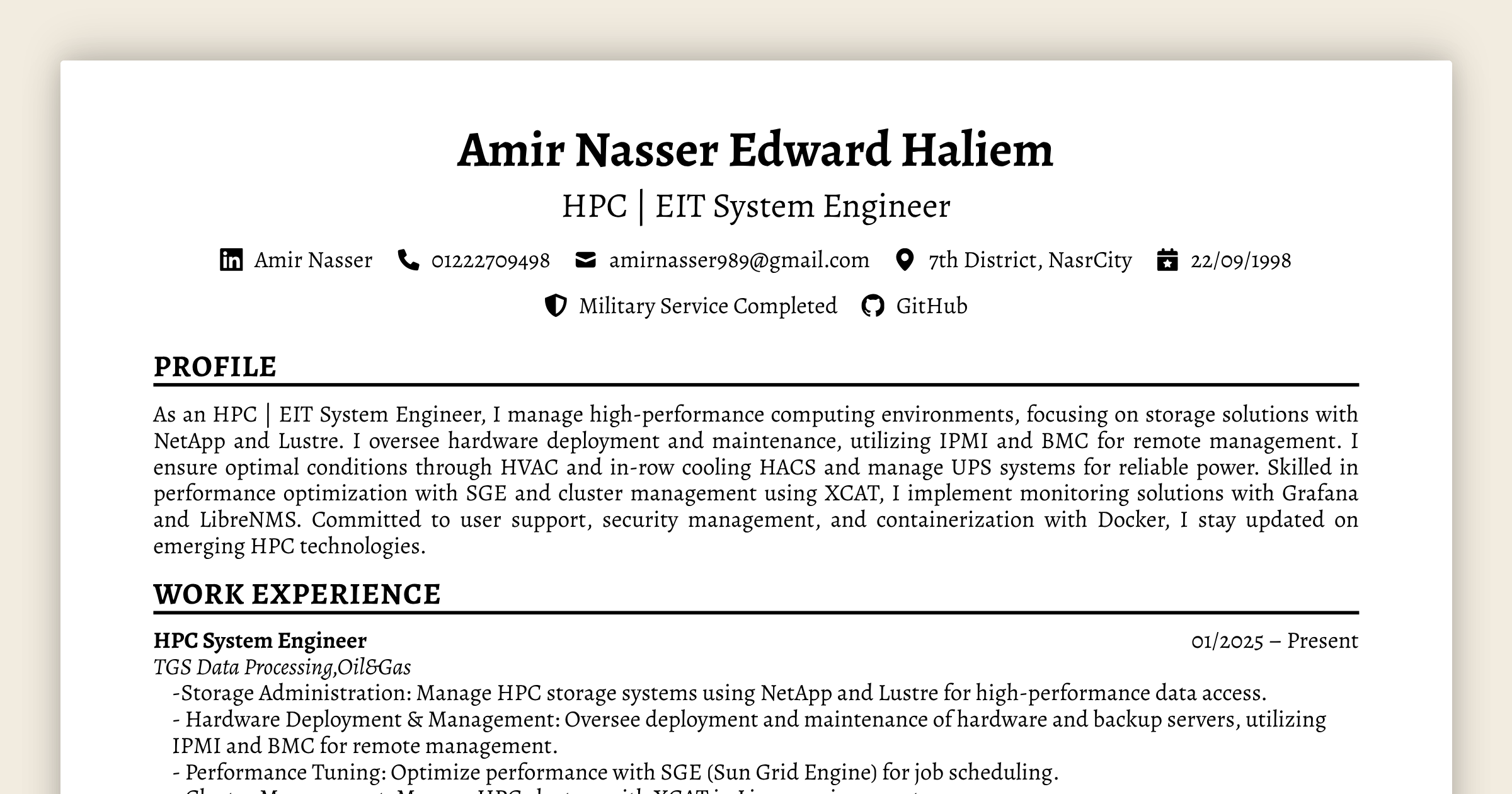 Amir Nasser Edward Haliem – Online Resume