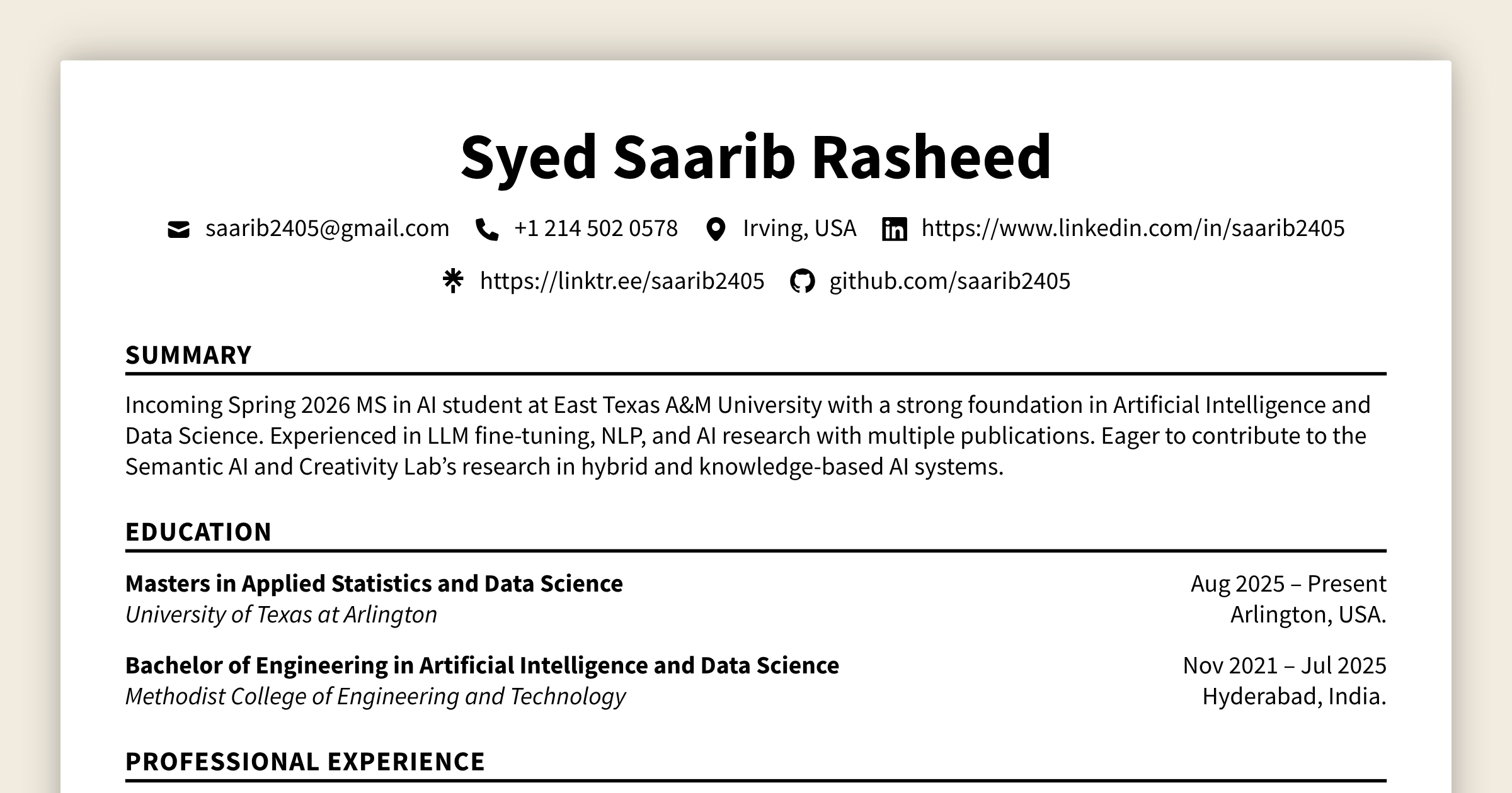 Syed Saarib Rasheed – Online Resume