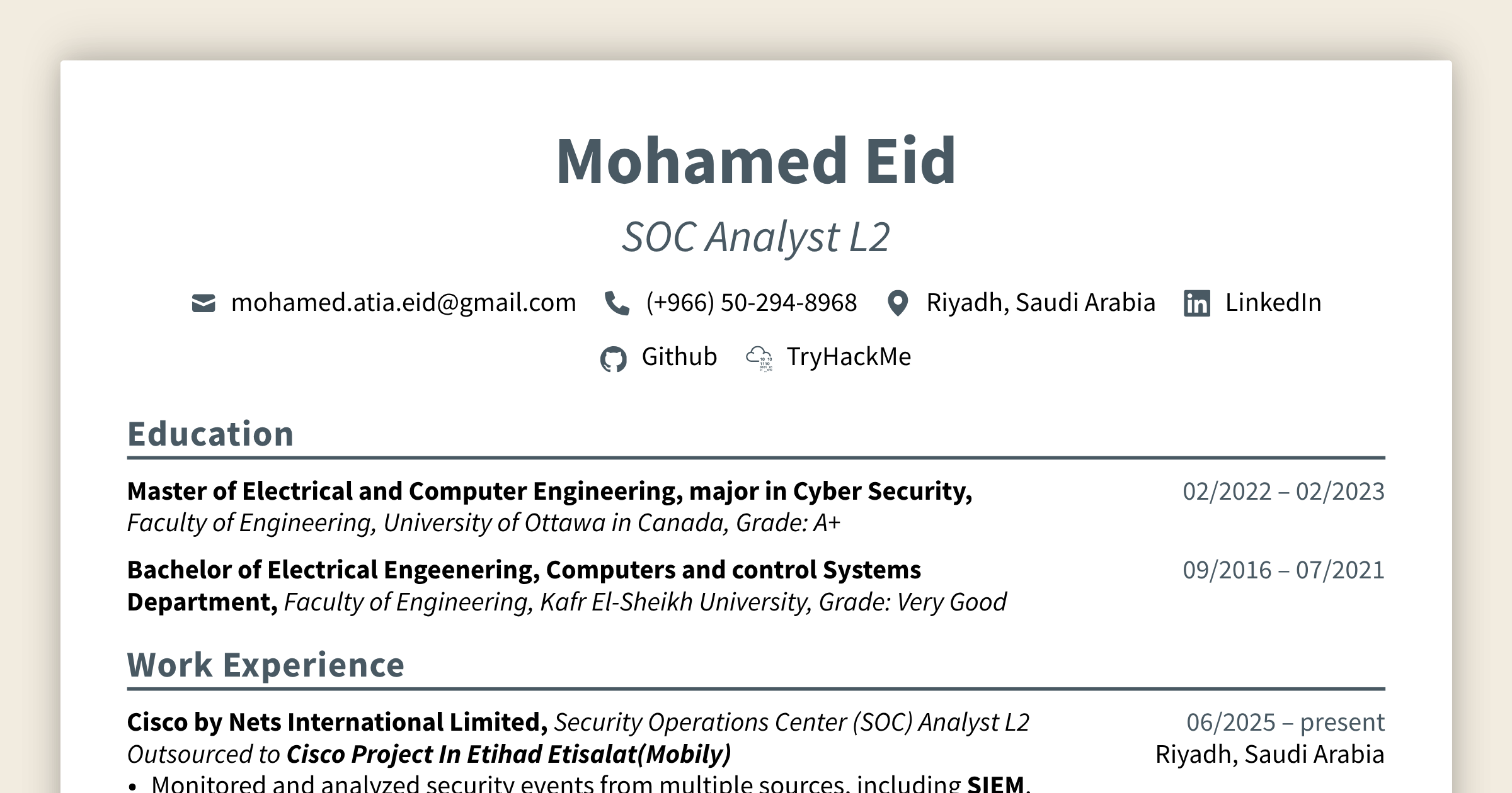 Mohamed Eid – Online Resume