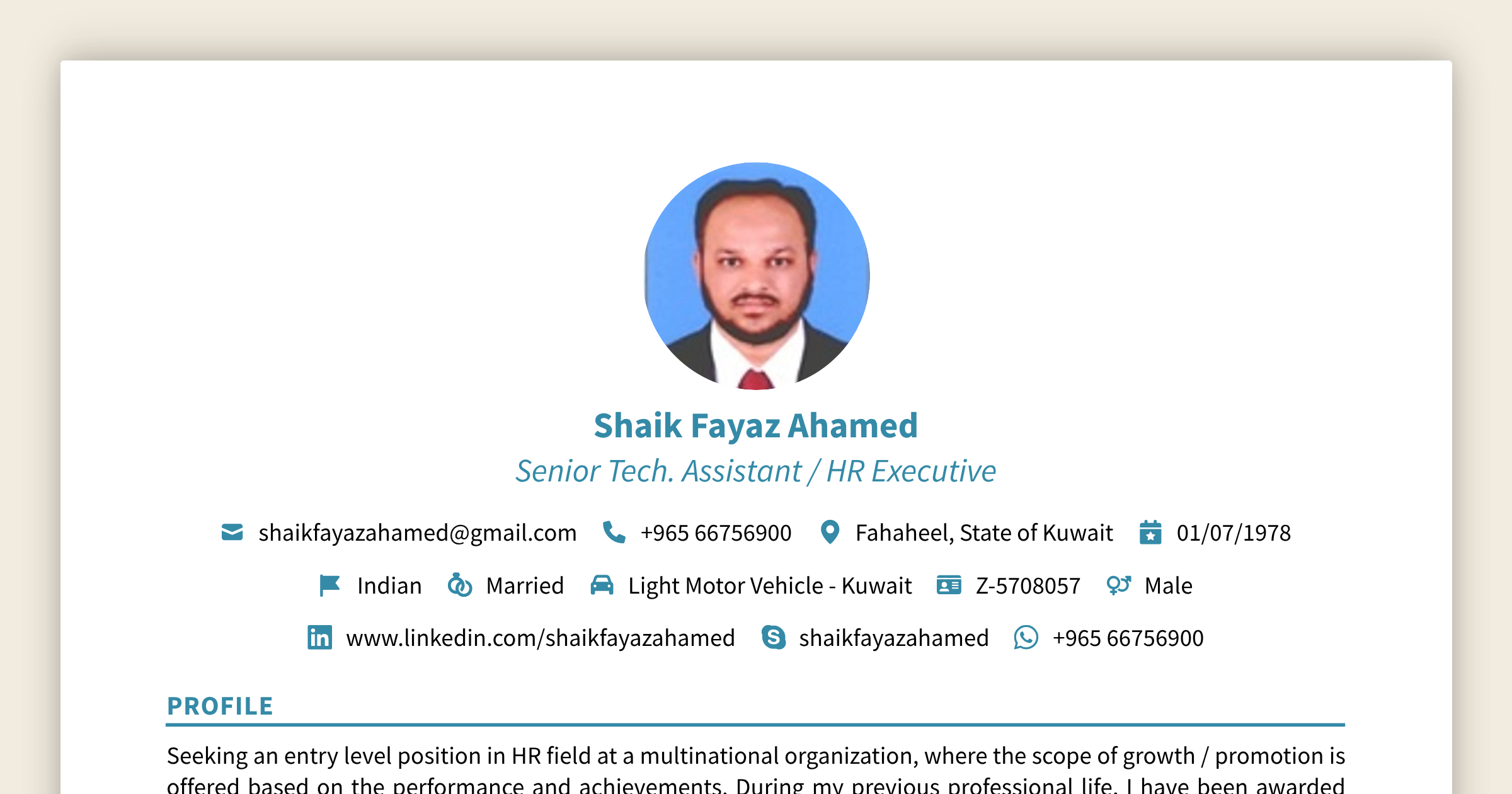 Shaik Fayaz Ahamed – Online Resume