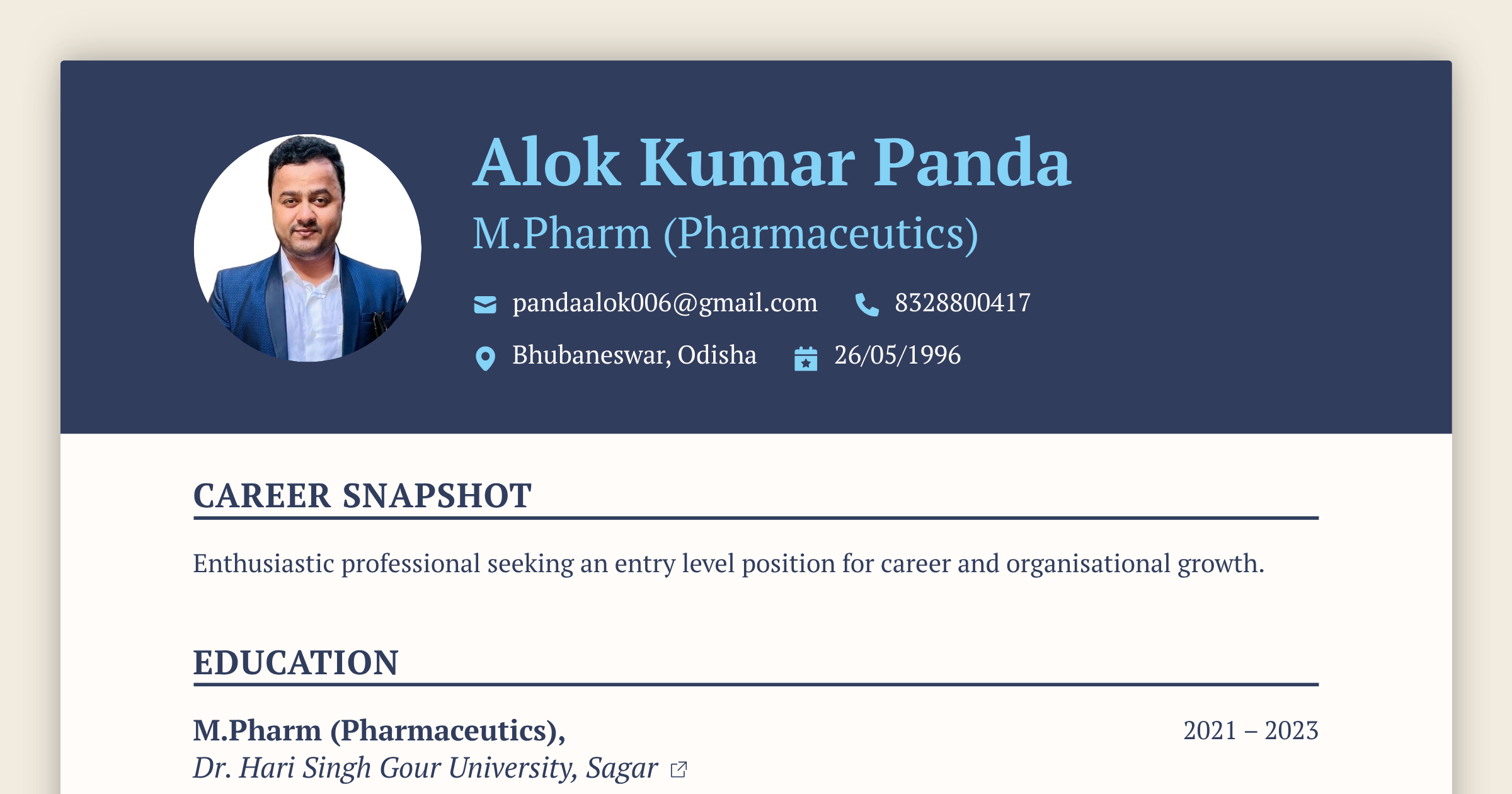 Alok Kumar Panda – Online Resume