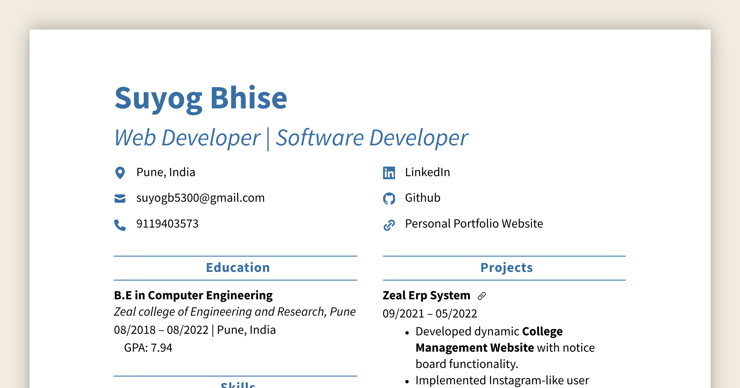 Suyog Bhise – Online Resume
