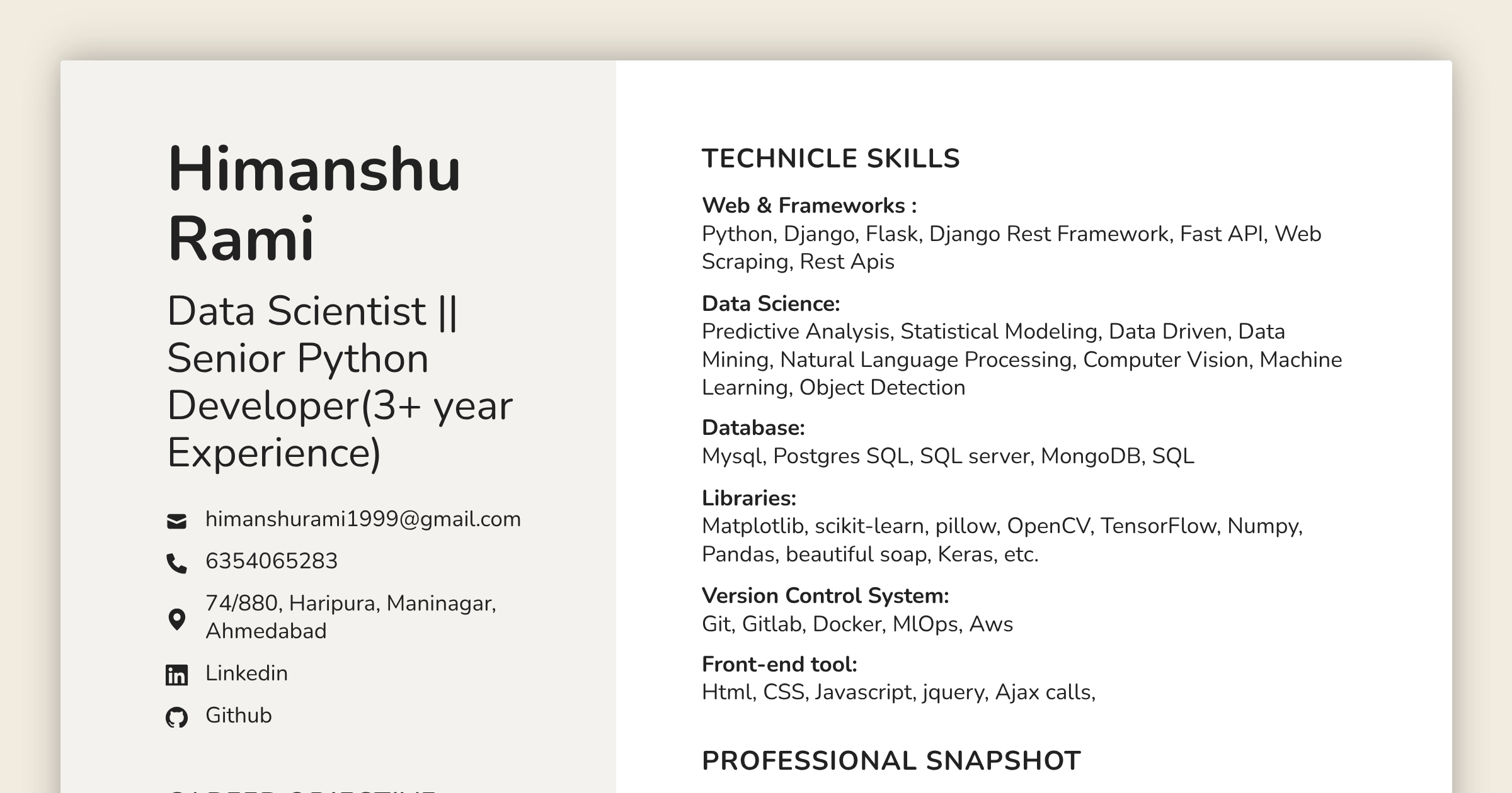 Himanshu Rami – Online Resume