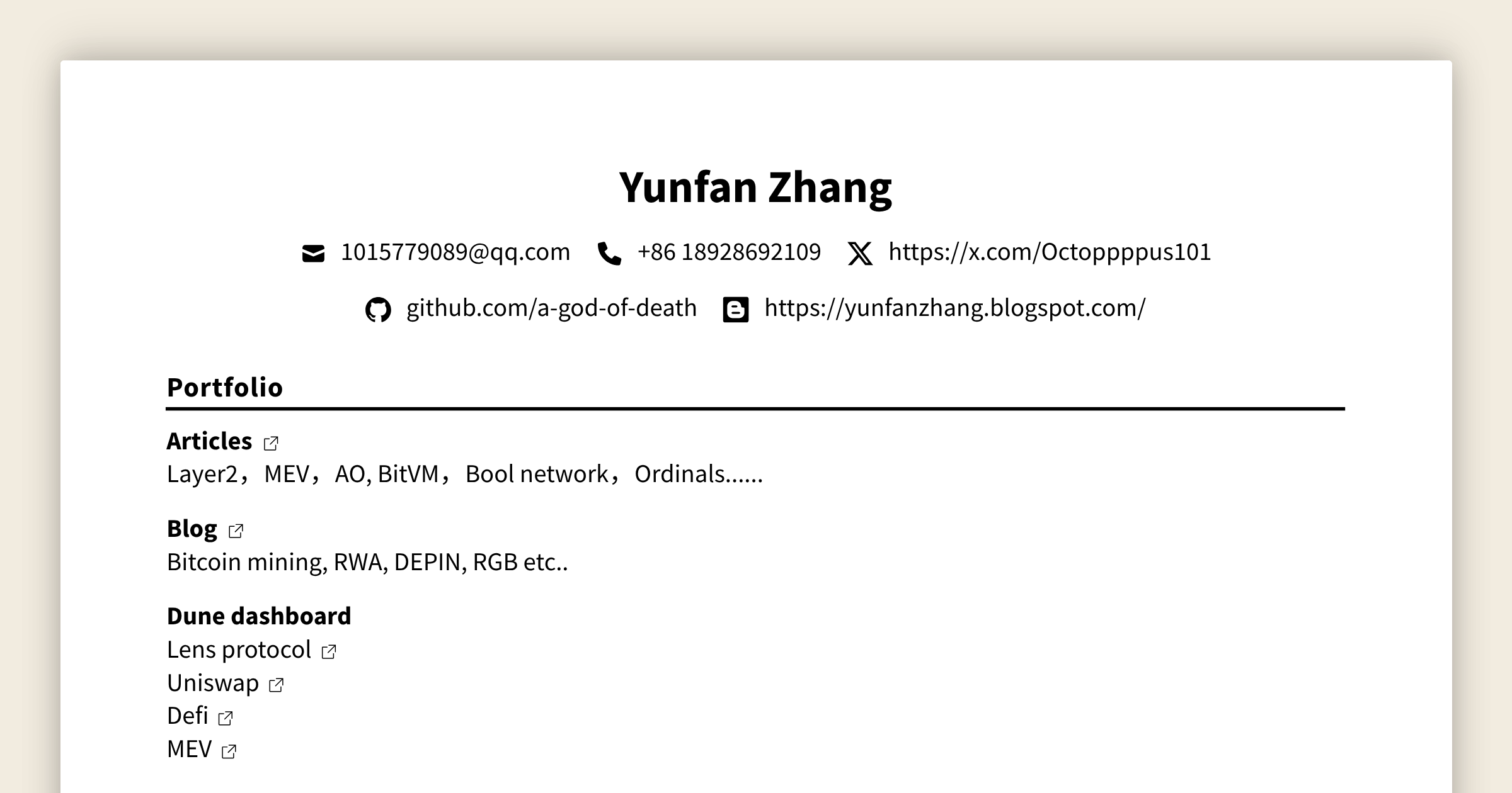 Yunfan Zhang – Online Resume