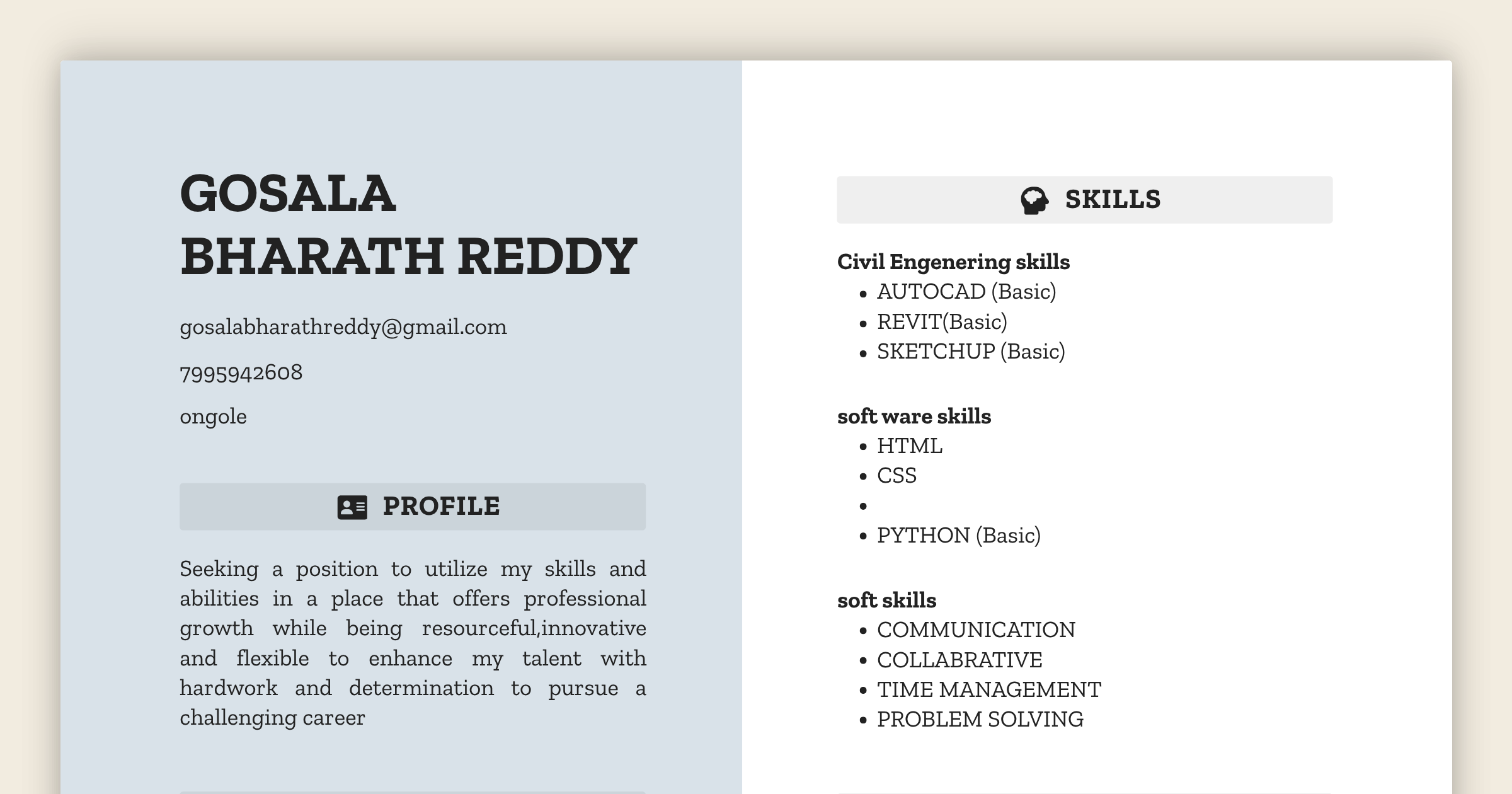 GOSALA BHARATH REDDY – Online Resume