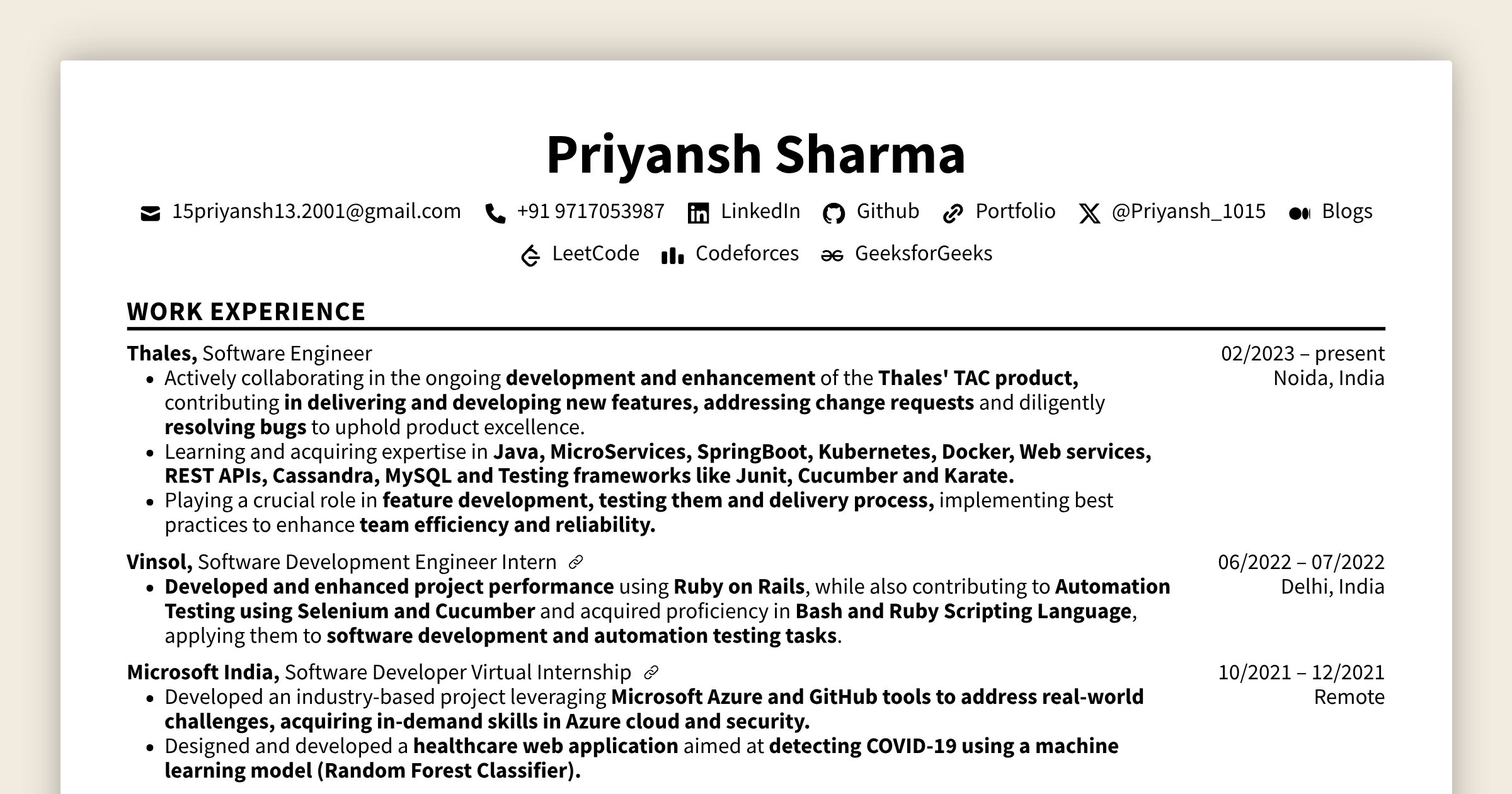 Priyansh Sharma – Online Resume