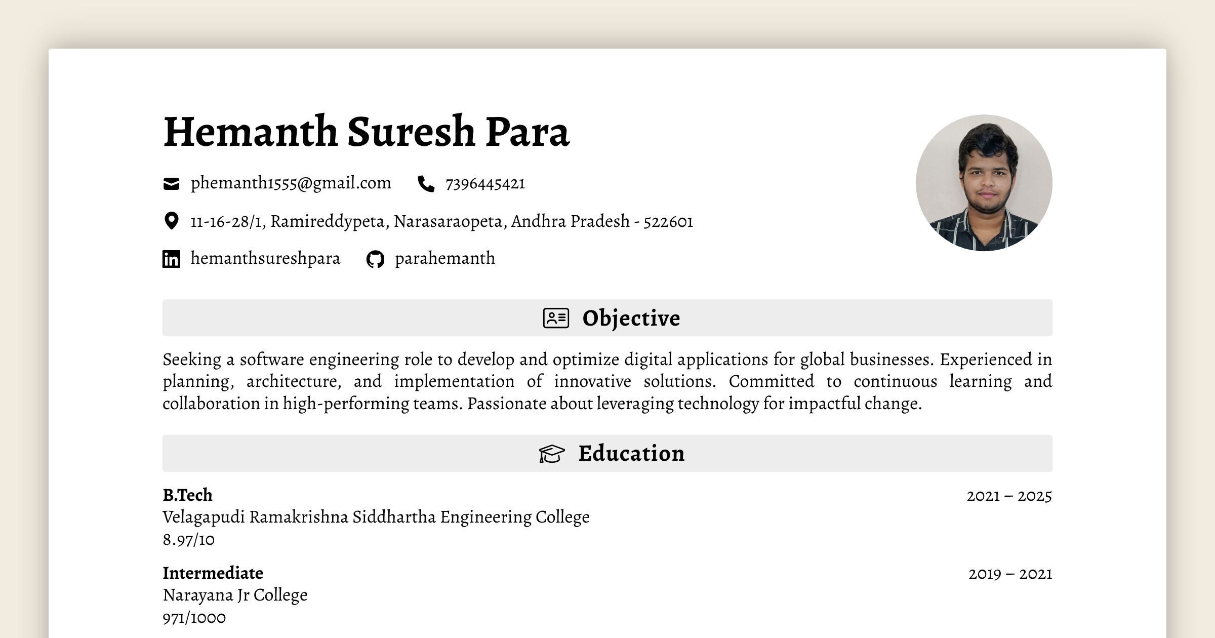 Hemanth Suresh Para – Online Resume
