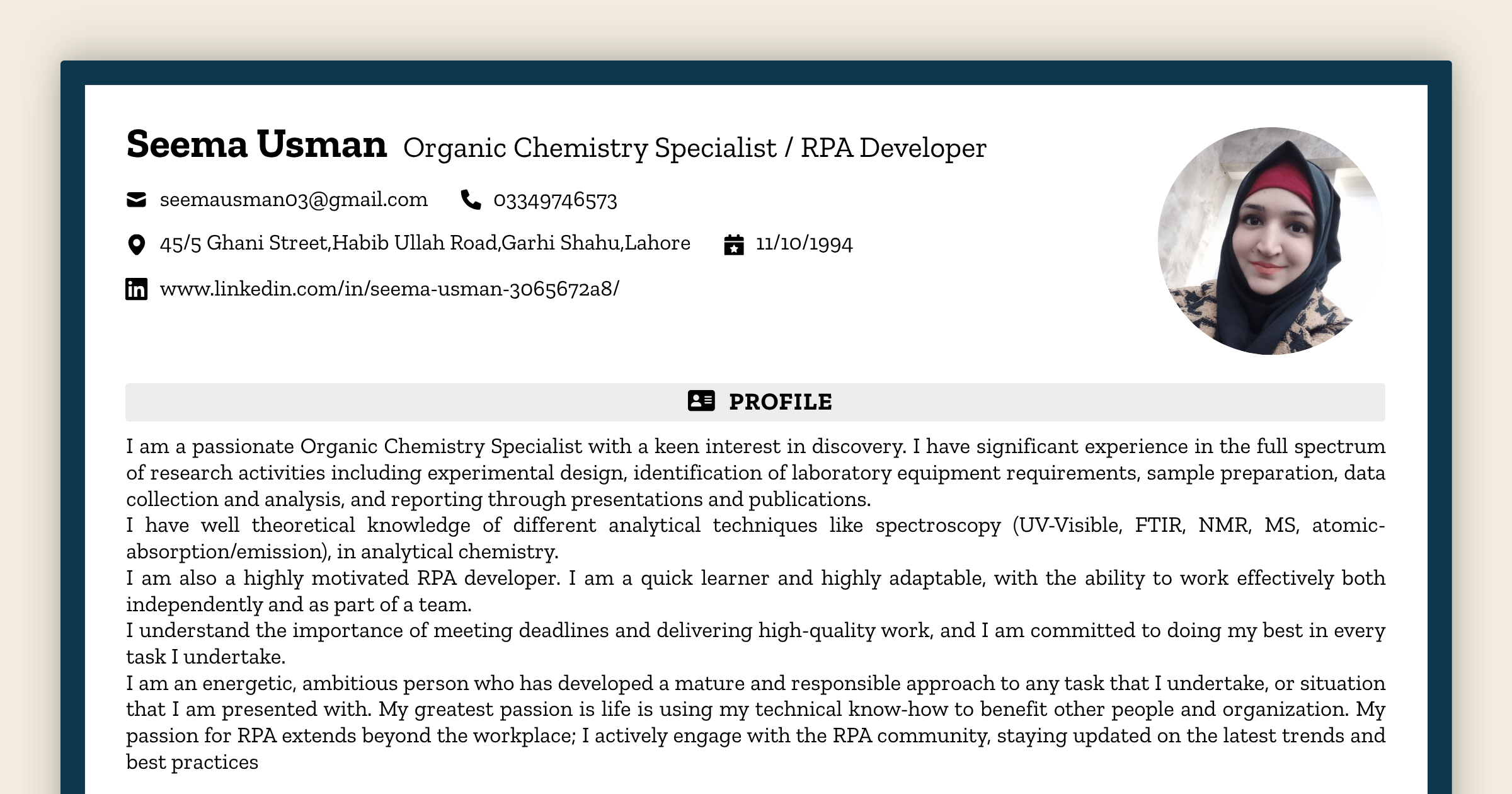 Seema Usman – Online Resume