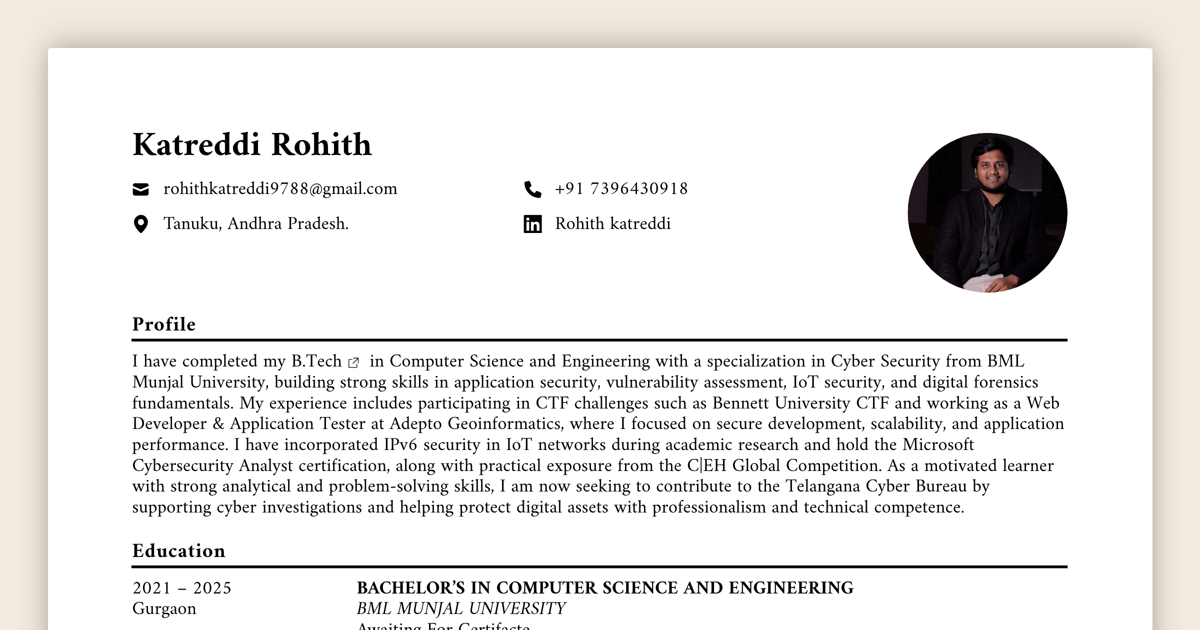 Katreddi Rohith – Online Resume
