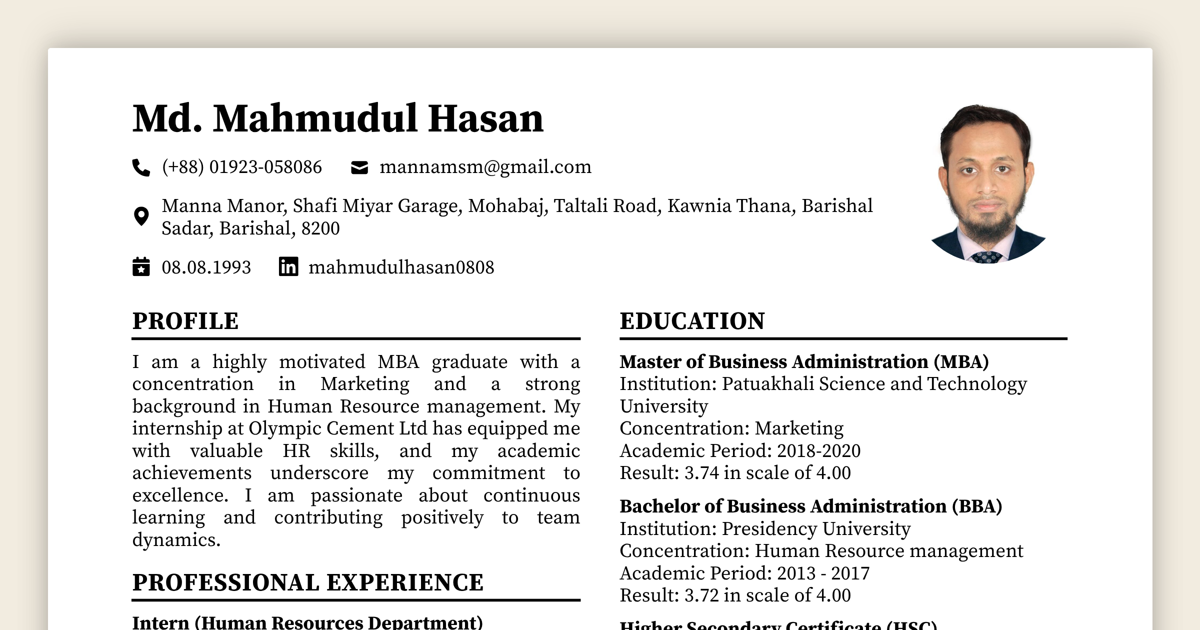 Md. Mahmudul Hasan – Online Resume
