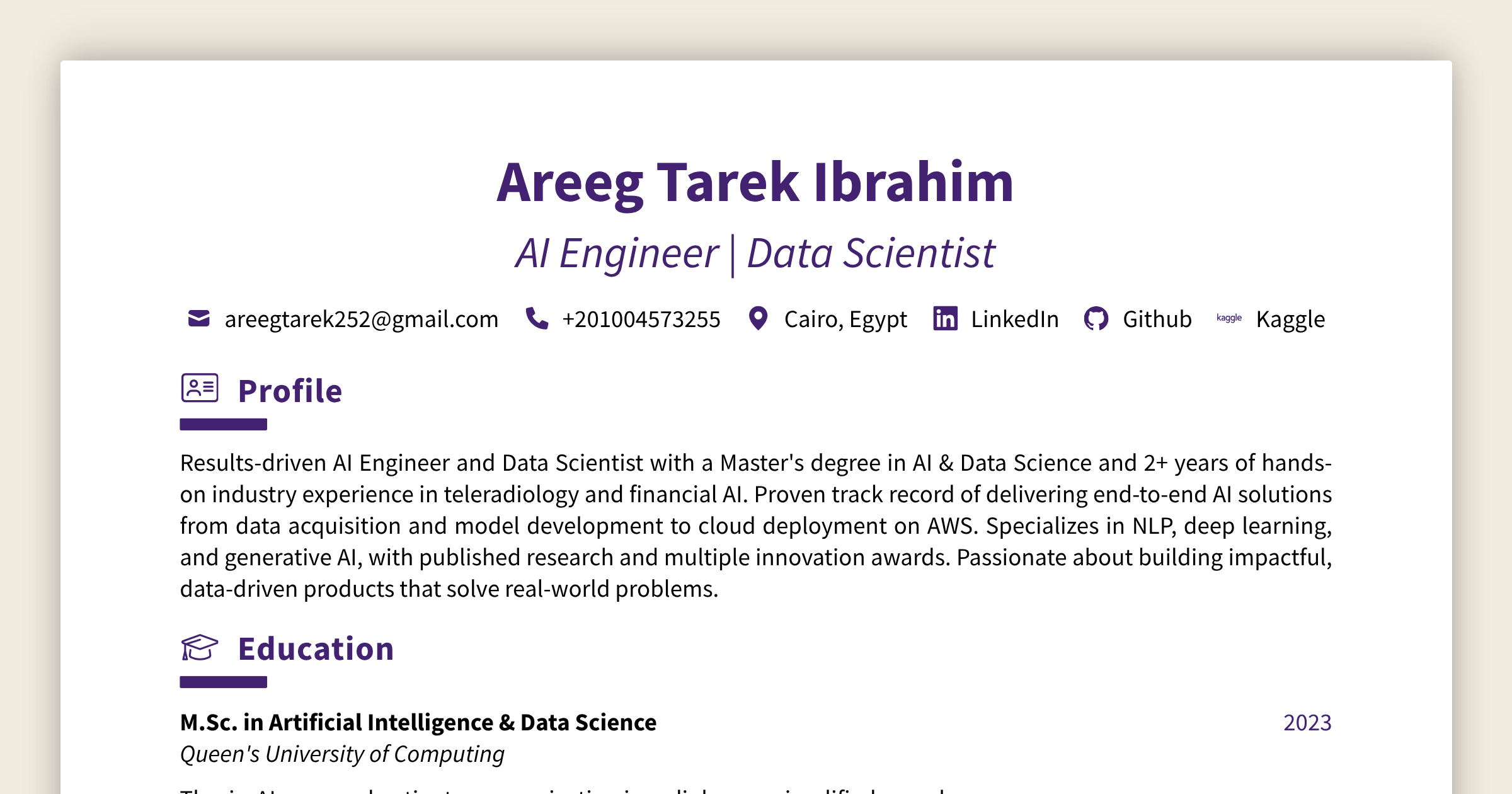 Areeg Tarek Ibrahim – Online Resume