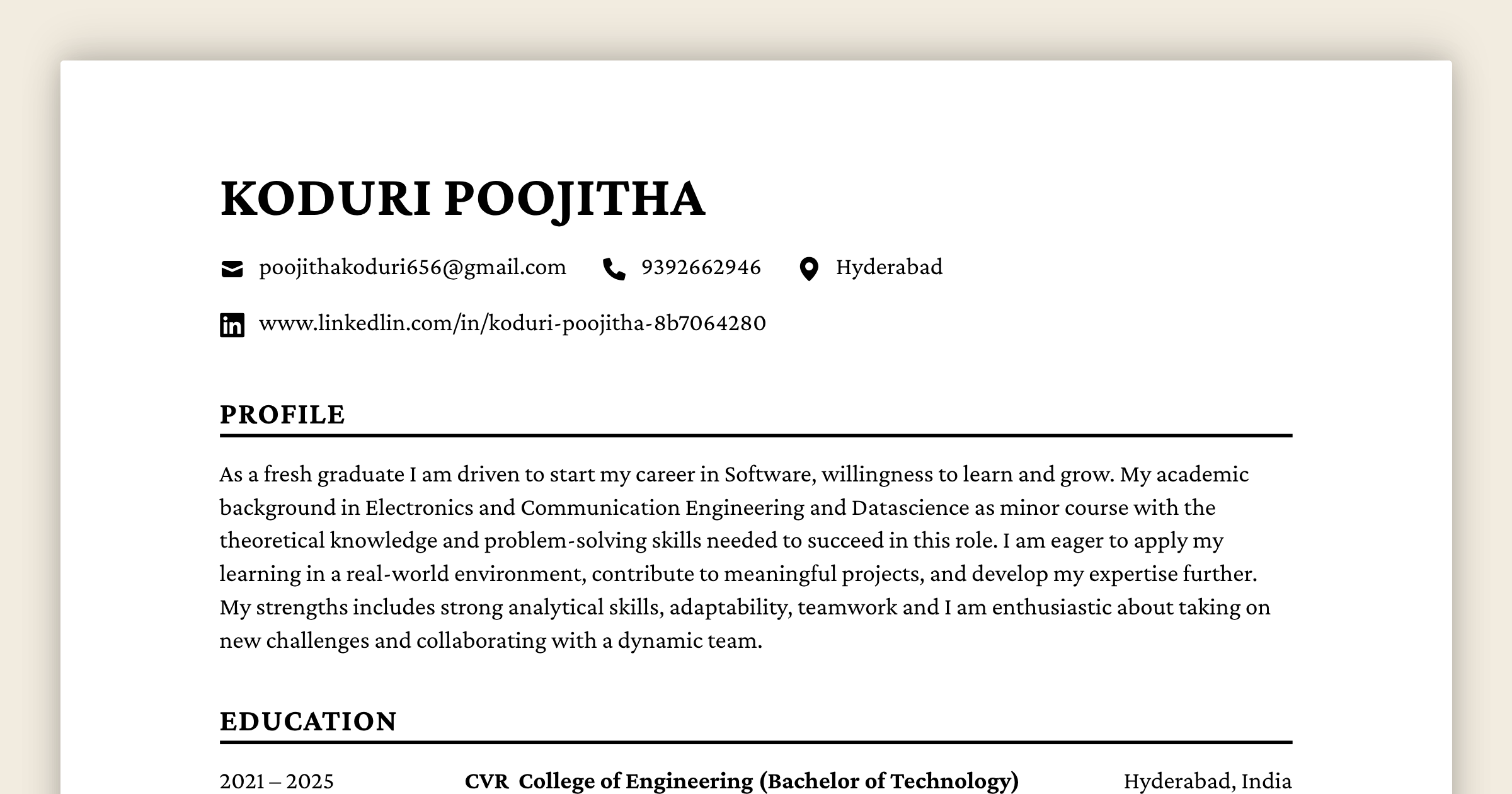 KODURI POOJITHA – Online Resume