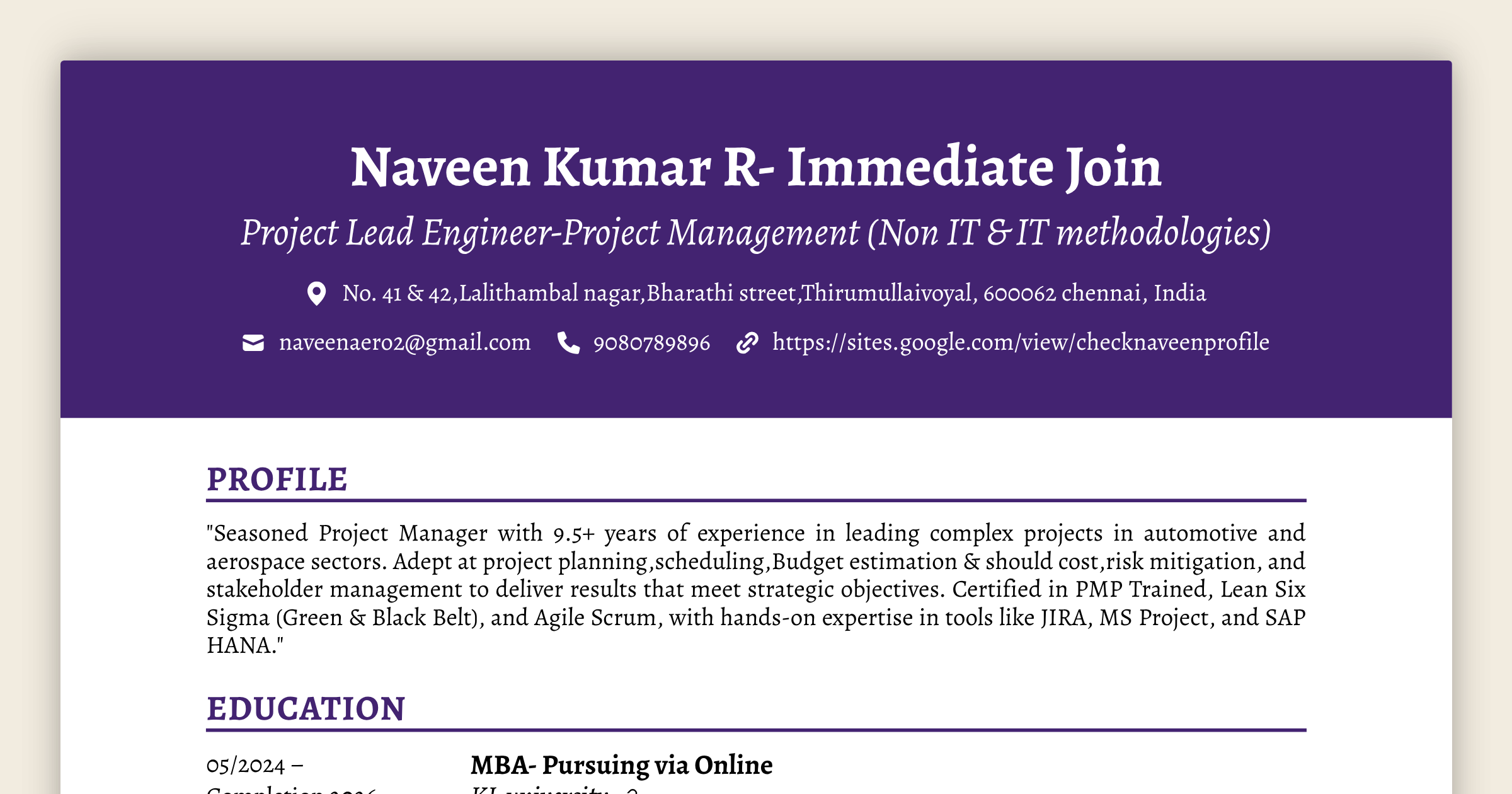 Naveen Kumar R- Immediate Join – Online Resume