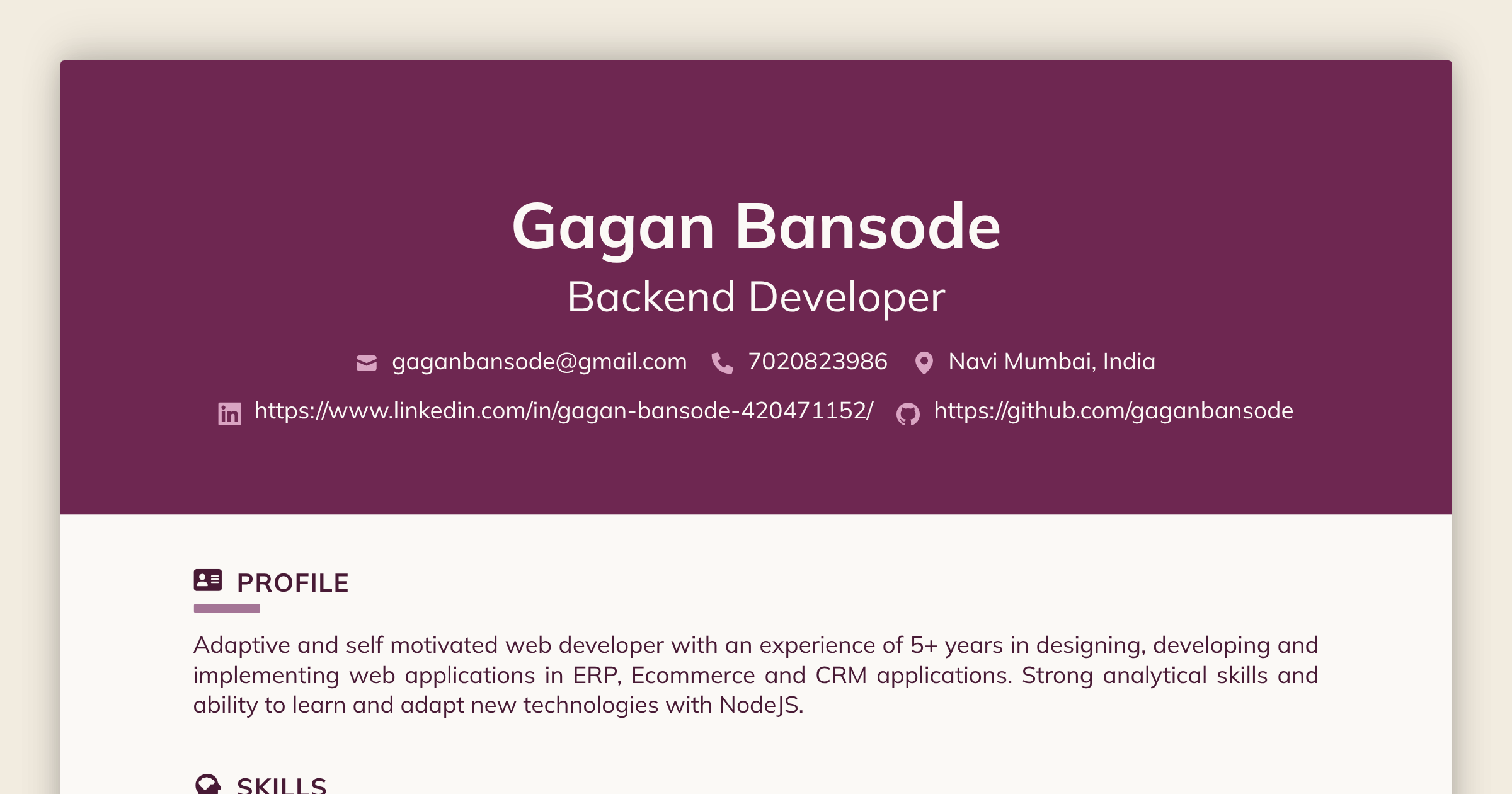 Gagan Bansode – Online Resume