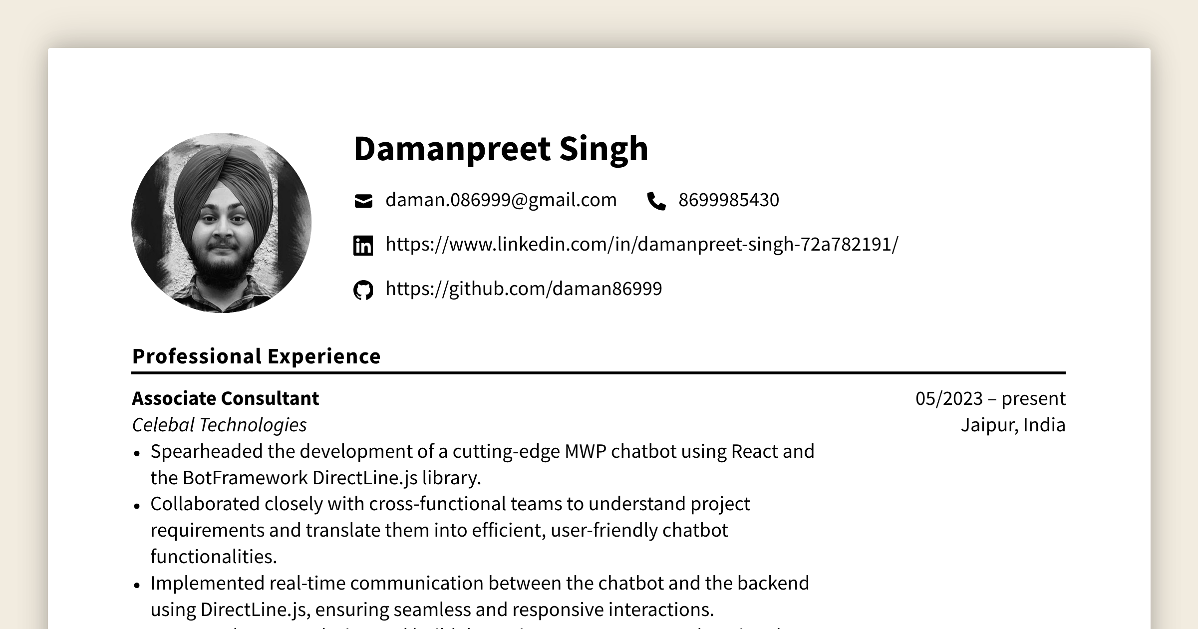Damanpreet Singh – Online Resume