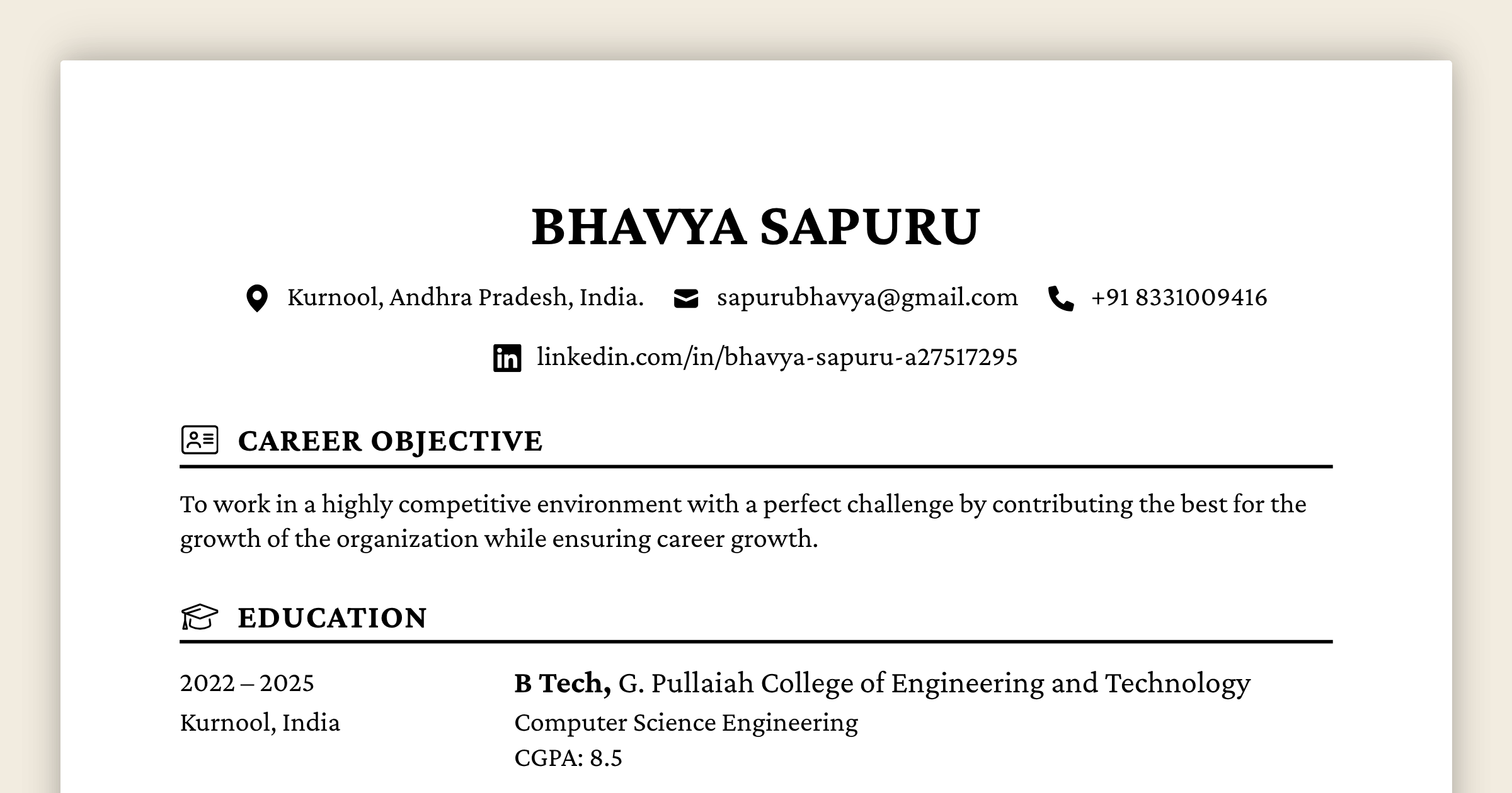 BHAVYA SAPURU – Online Resume