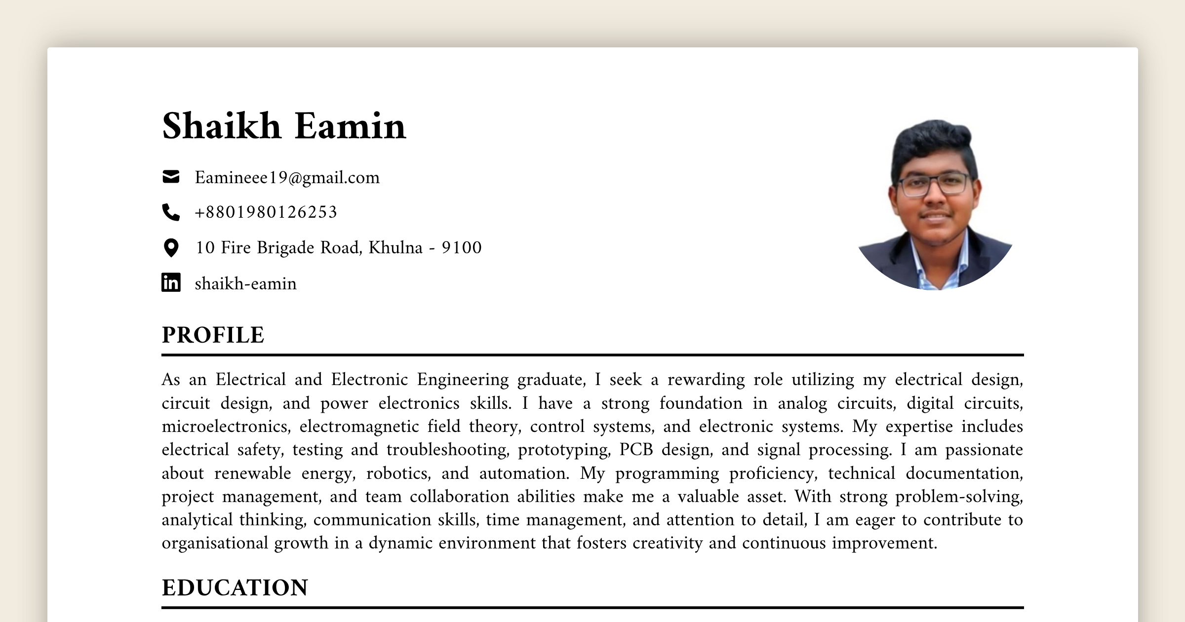 Shaikh Eamin – Online Resume