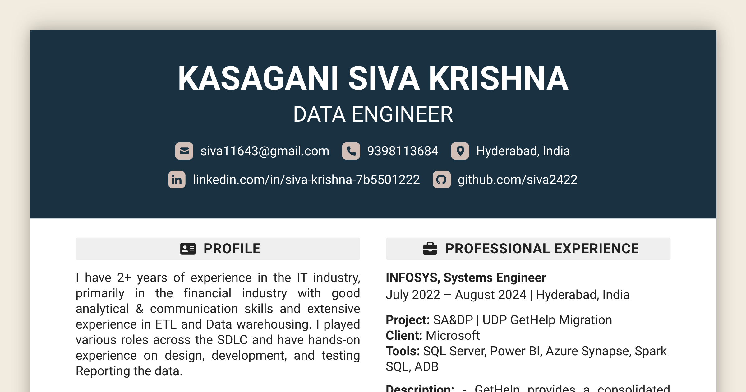 KASAGANI SIVA KRISHNA – Online Resume