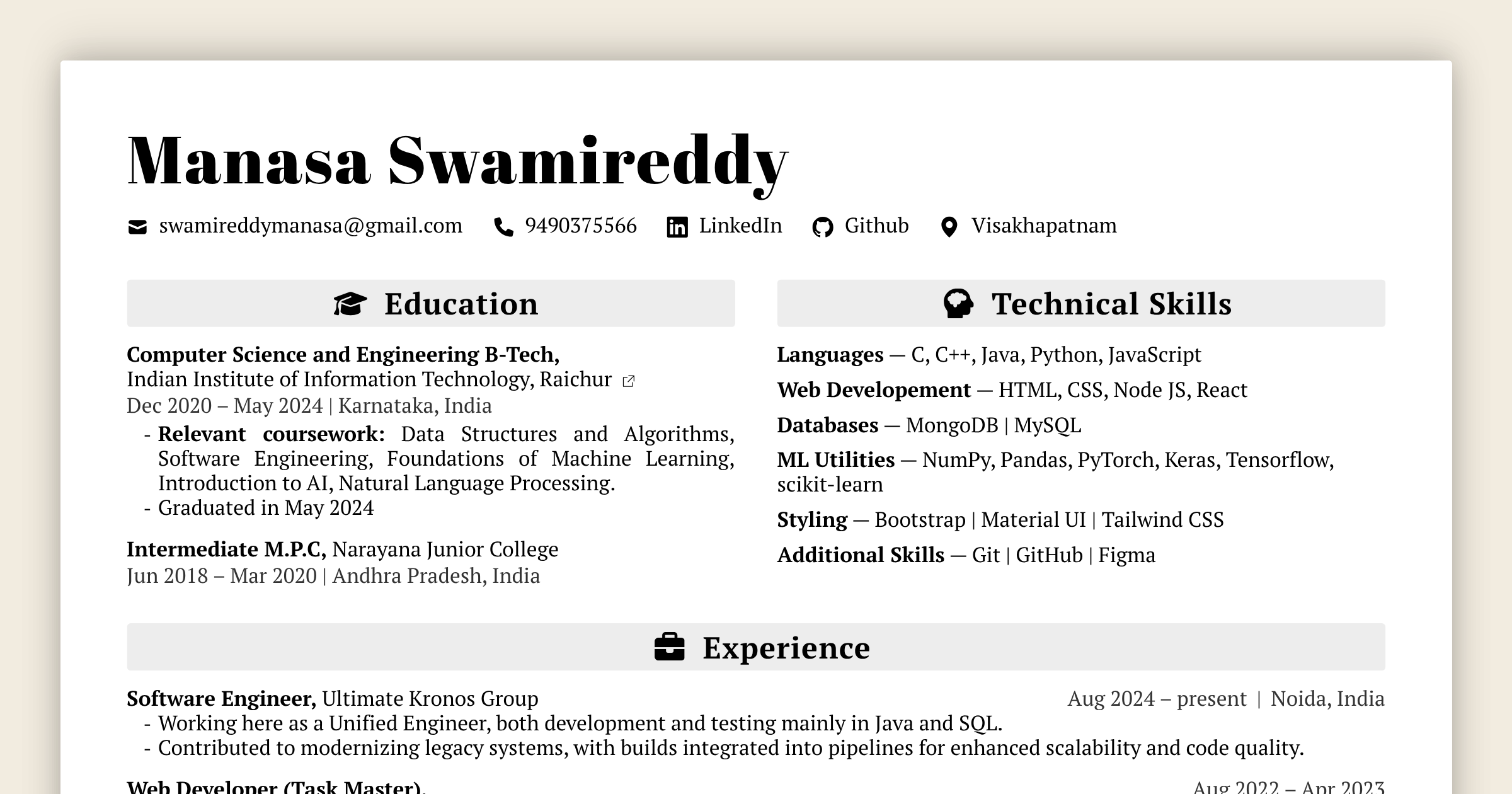 Manasa Swamireddy – Online Resume