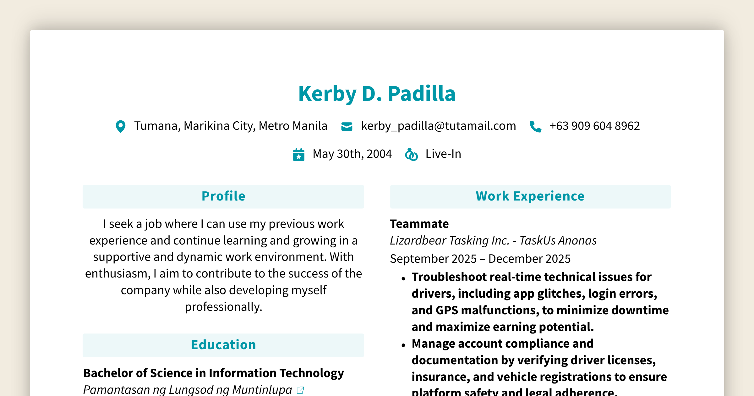 Kerby D. Padilla – Online Resume
