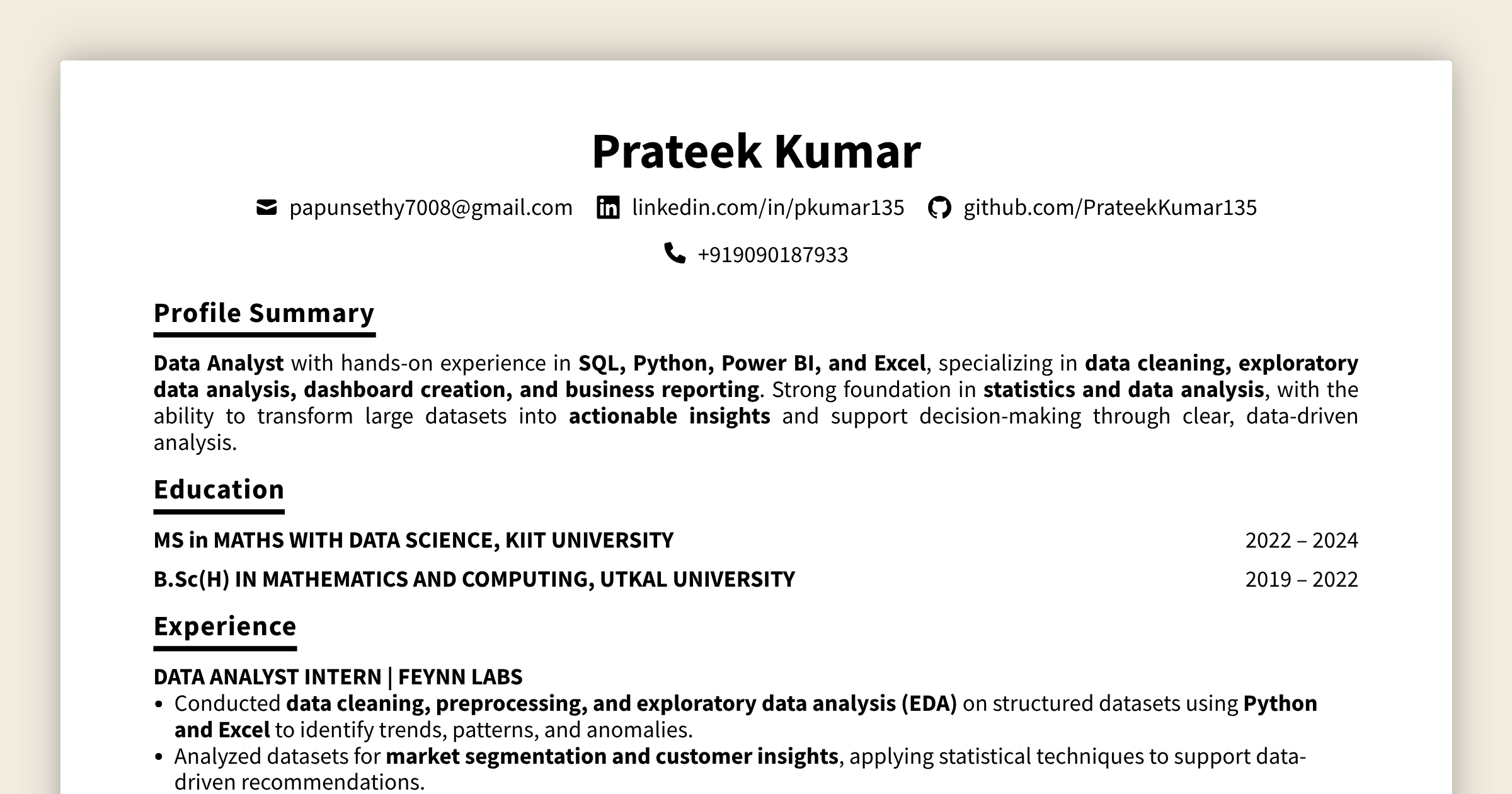 Prateek Kumar – Online Resume