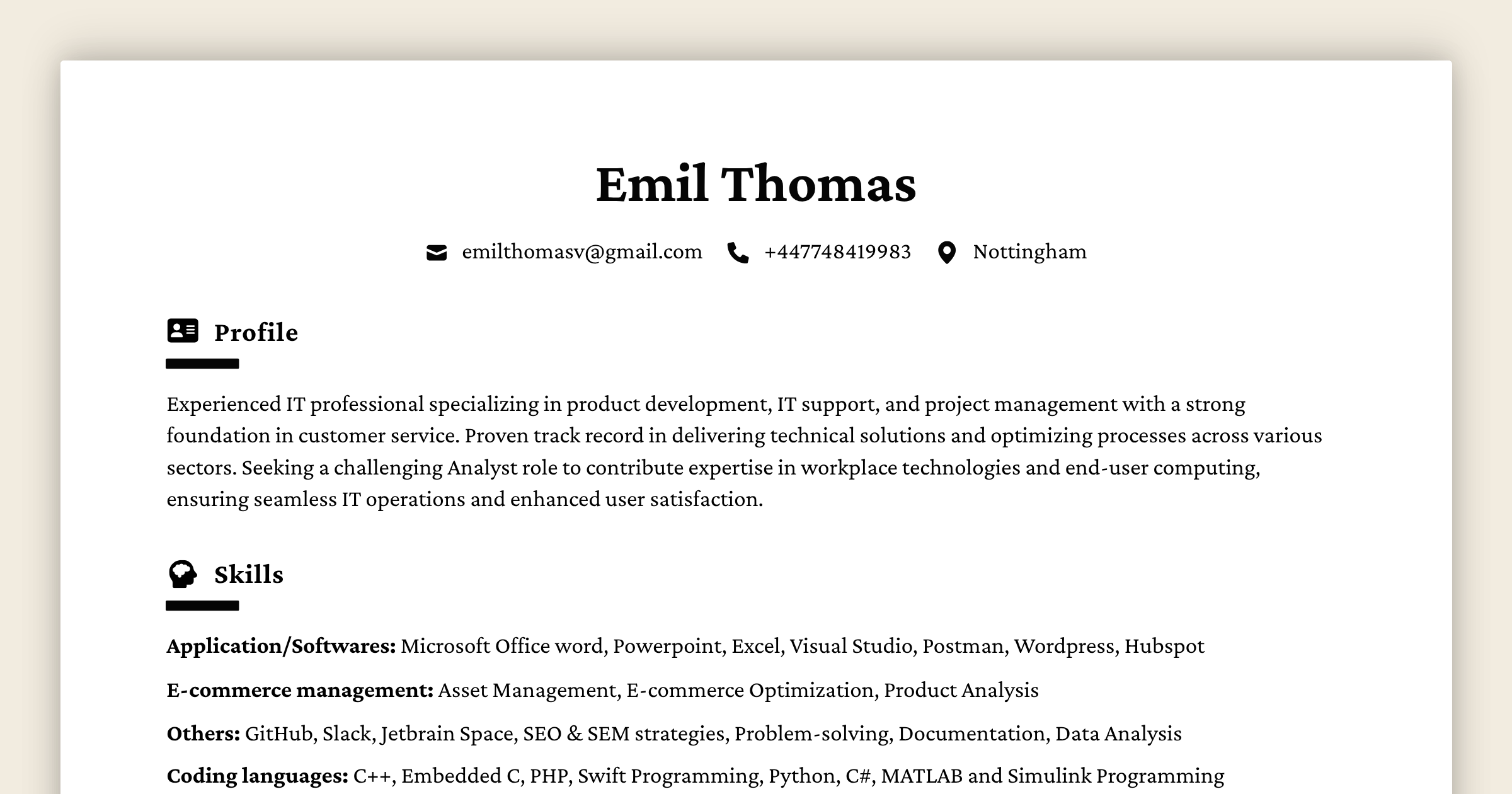 Emil Thomas – Online Resume