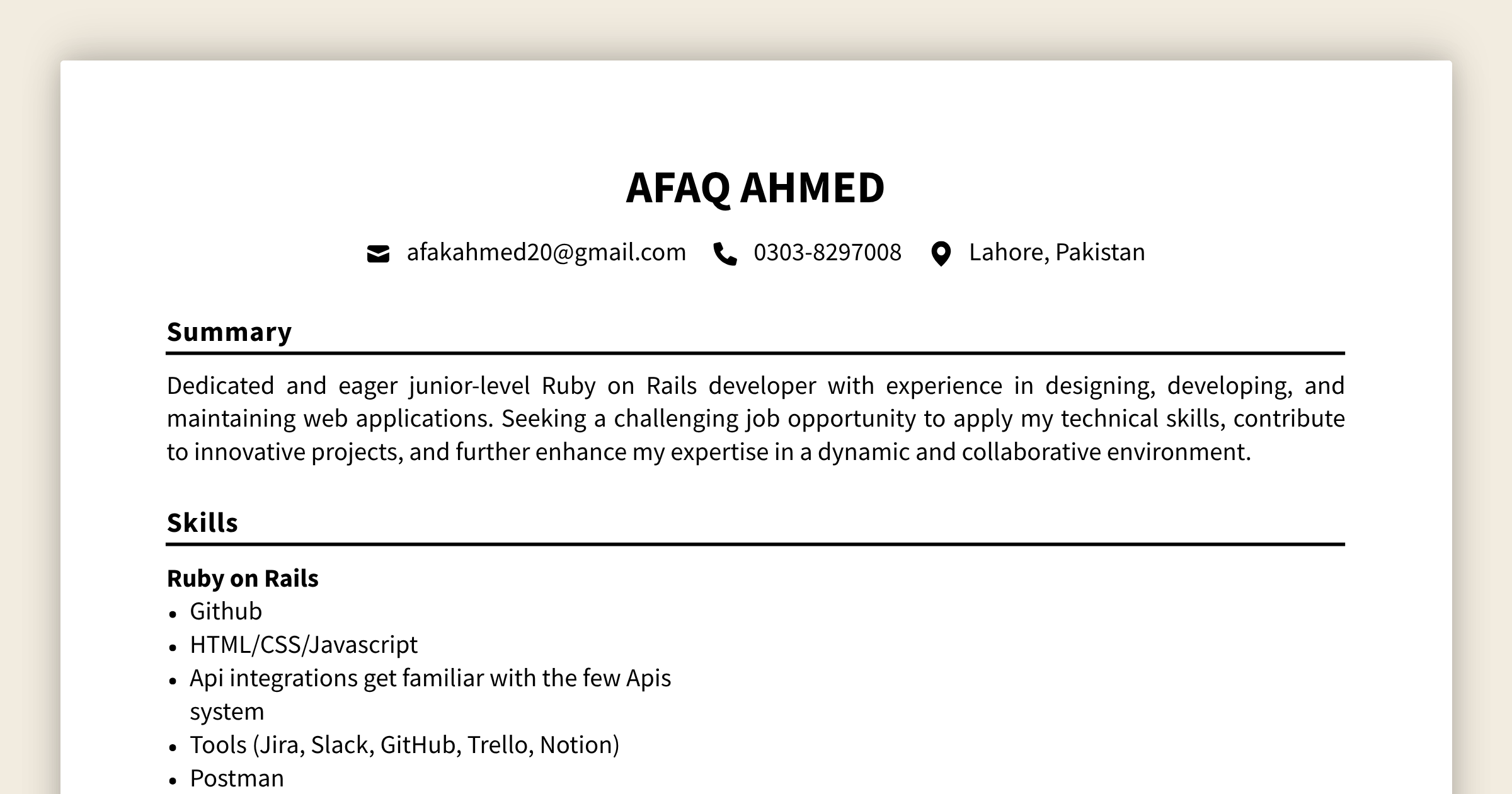 AFAQ AHMED – Online Resume