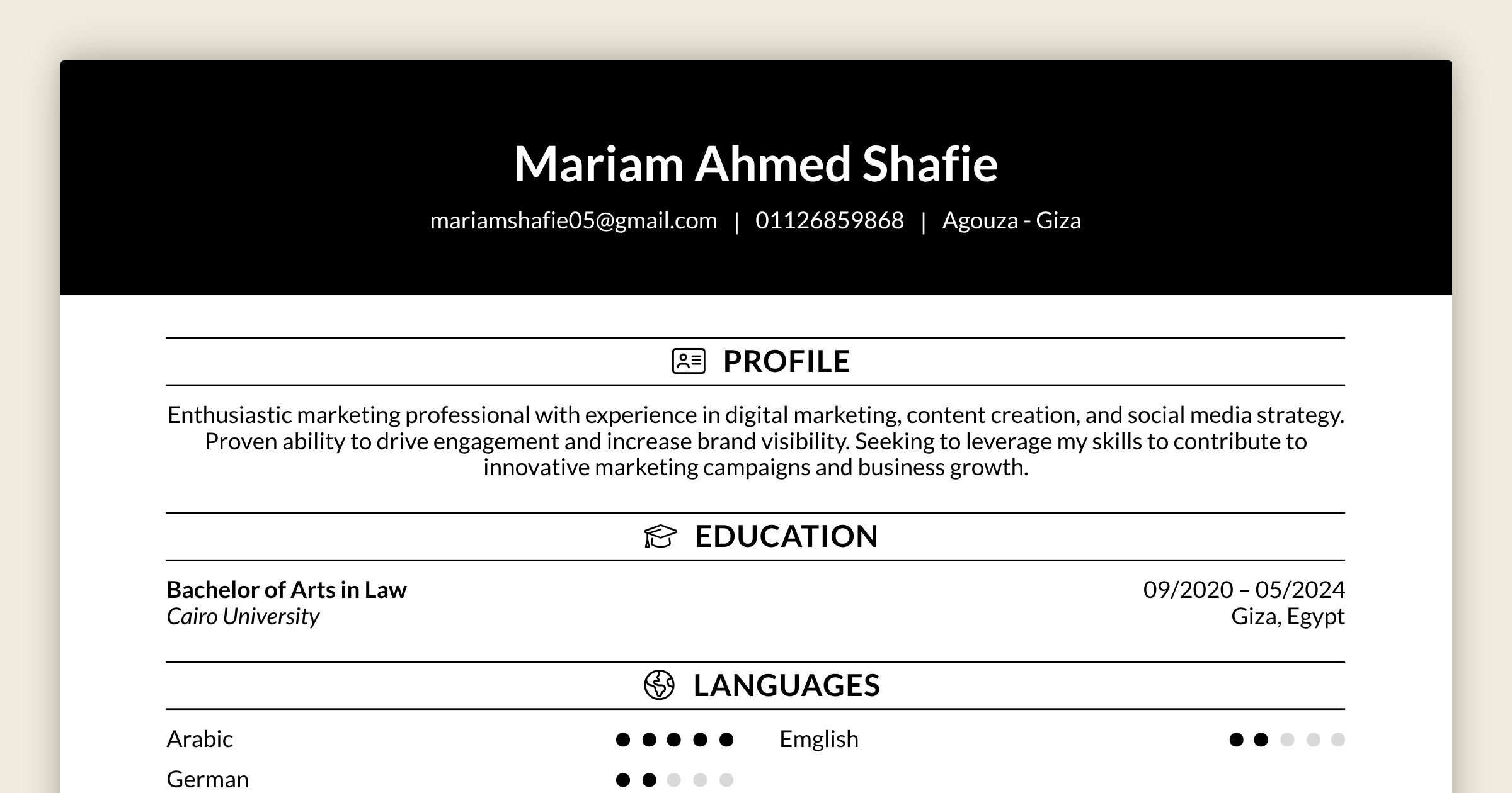 Mariam Ahmed Shafie Online Resume