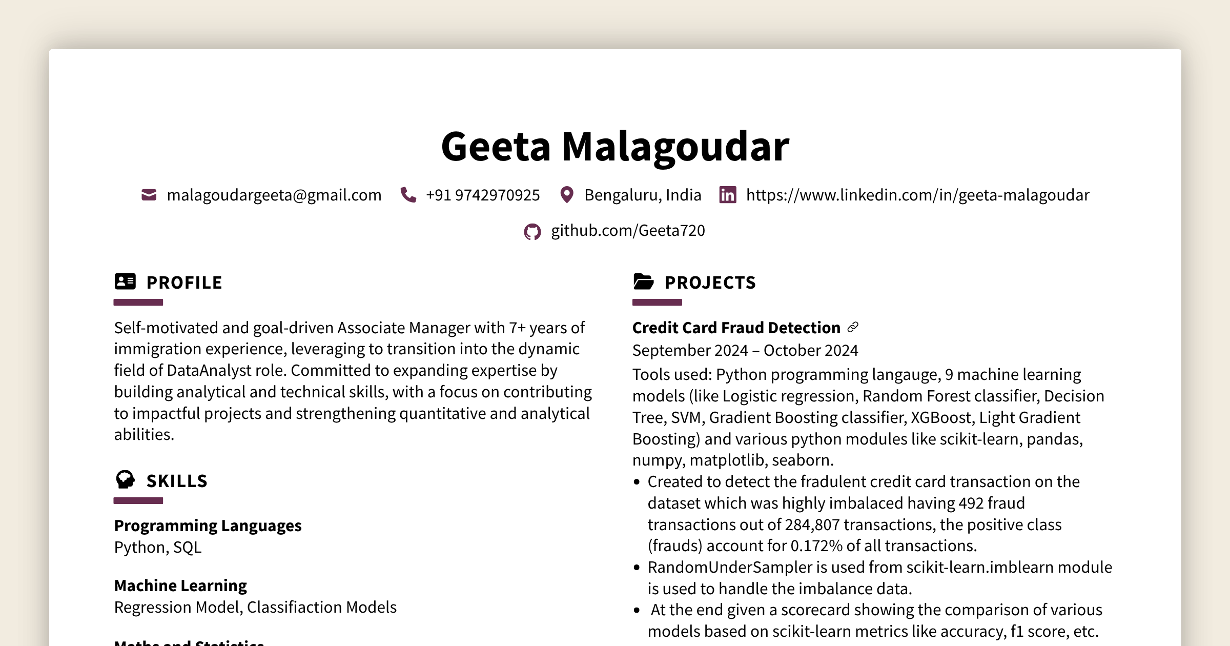 Geeta Malagoudar – Online Resume