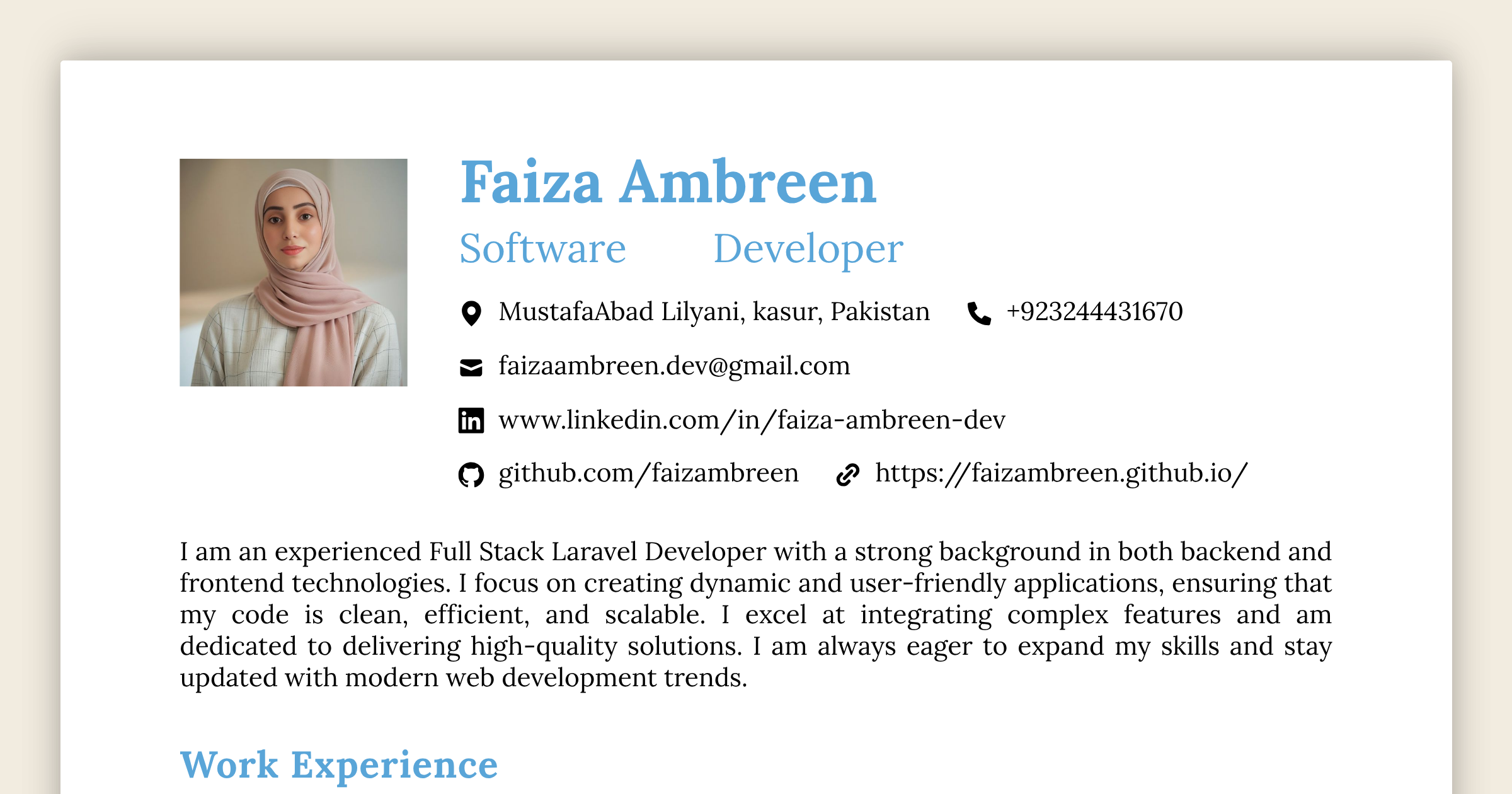 Faiza Ambreen – Online Resume