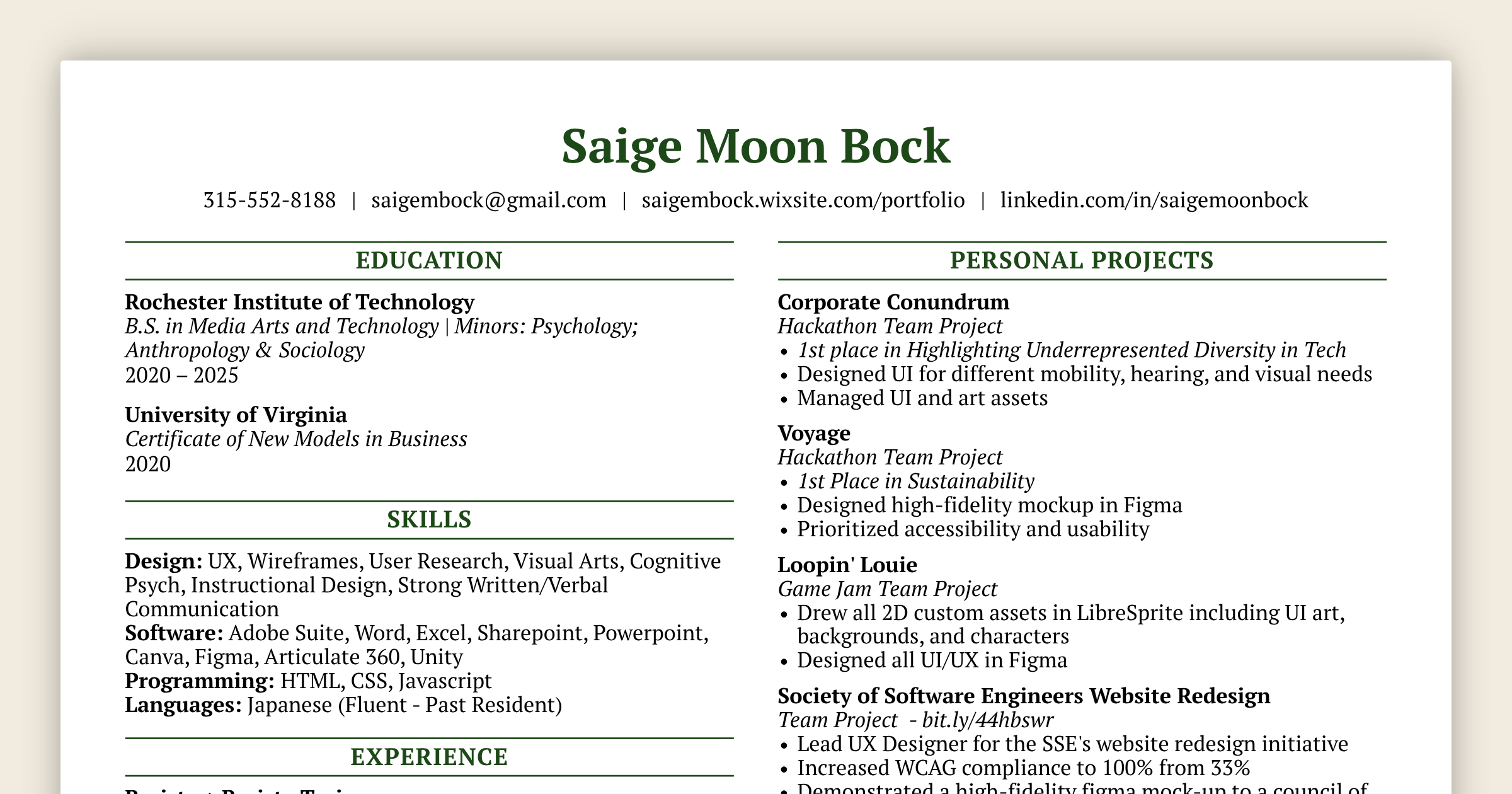 Saige Moon Bock – Online Resume