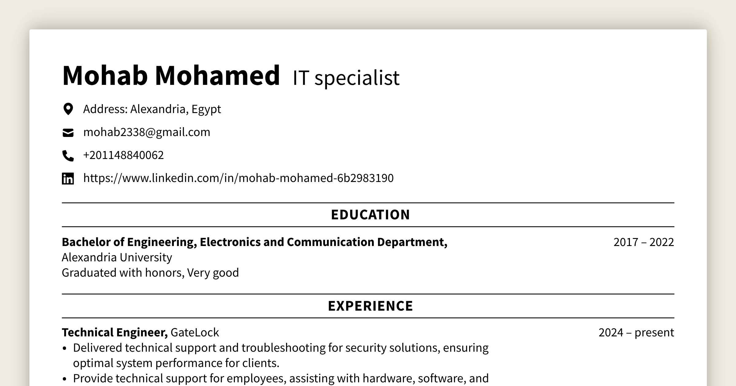Mohab Mohamed – Online Resume