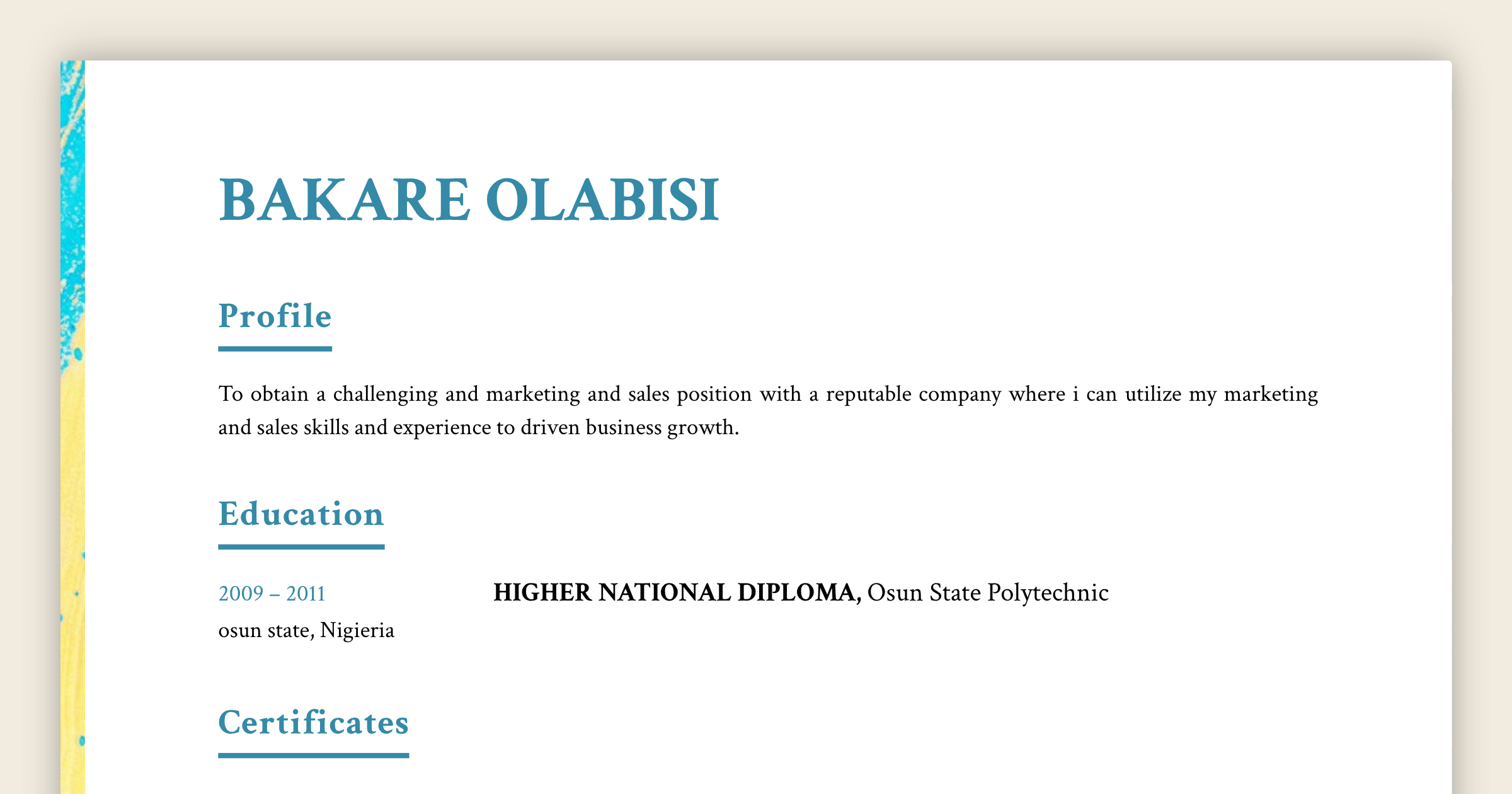 BAKARE OLABISI – Online Resume