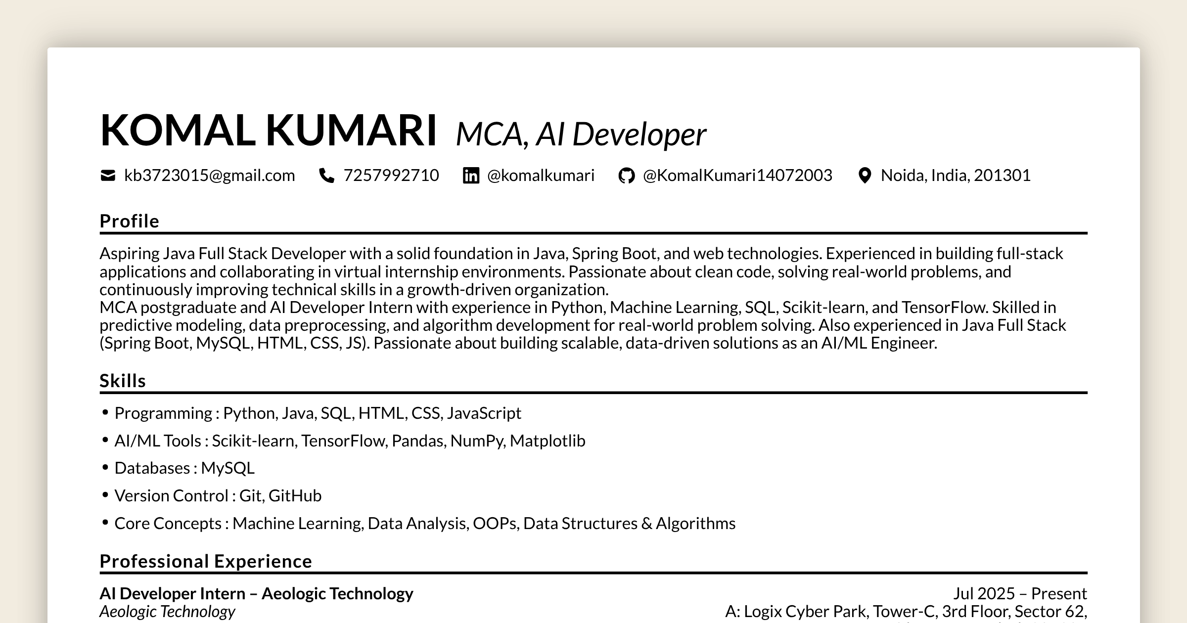 KOMAL KUMARI – Online Resume